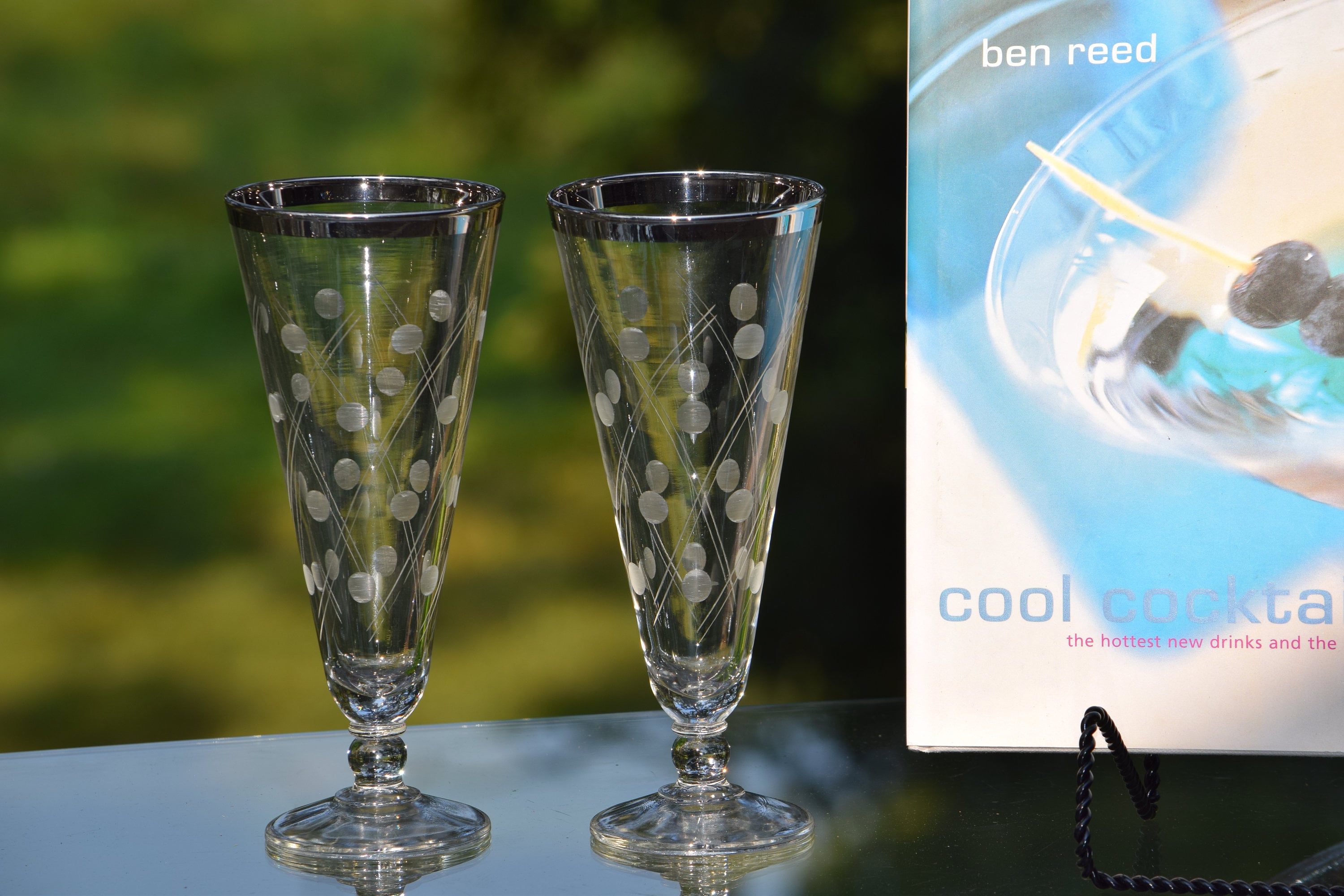 Vintage Cocktail Glasses, Set of 7 Etched Platinum Rimmed Vintage ...