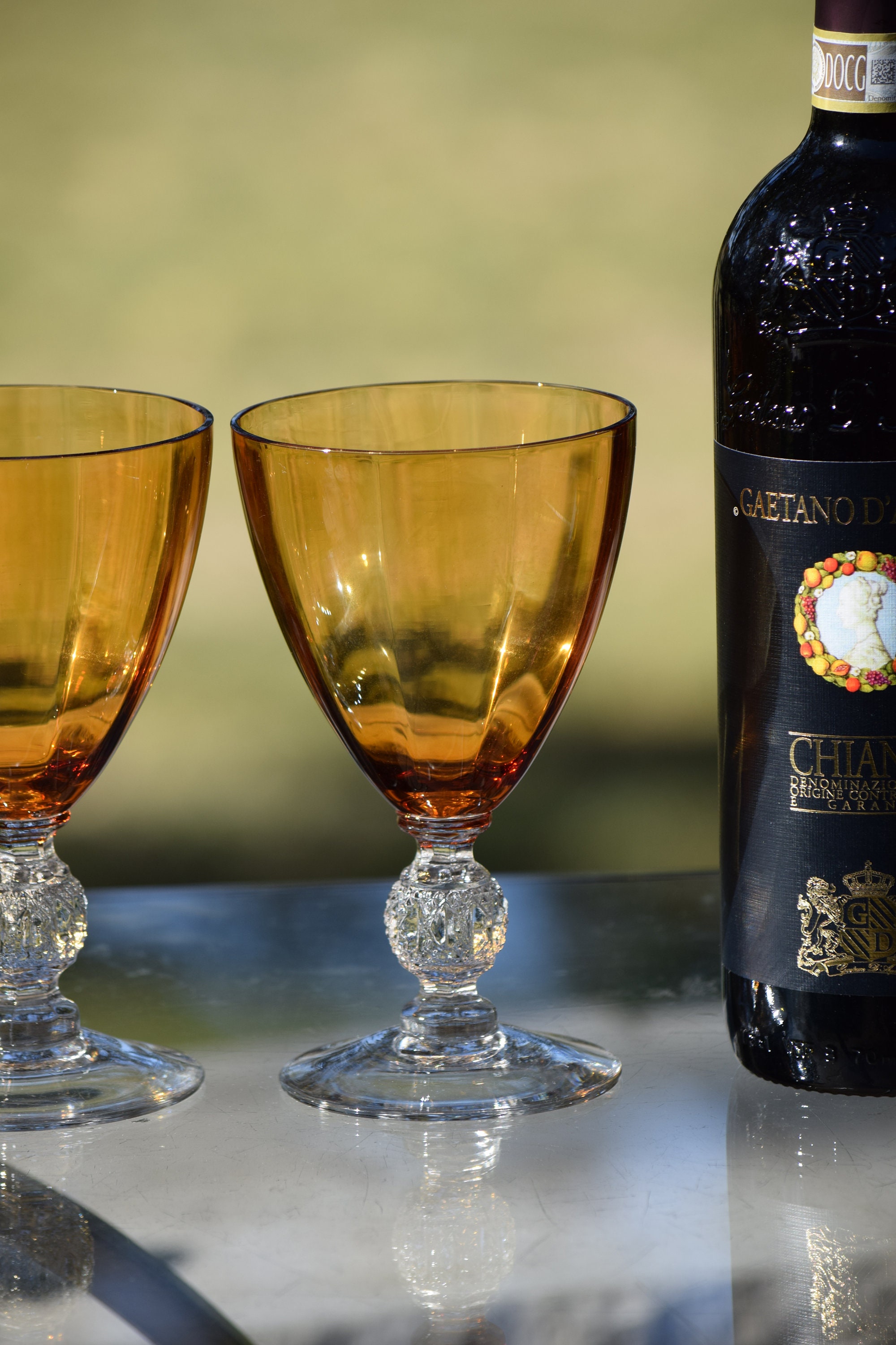 6 Vintage Amber Wine Glasses ~ Water Goblets, Cambridge, Aurora Amber ...