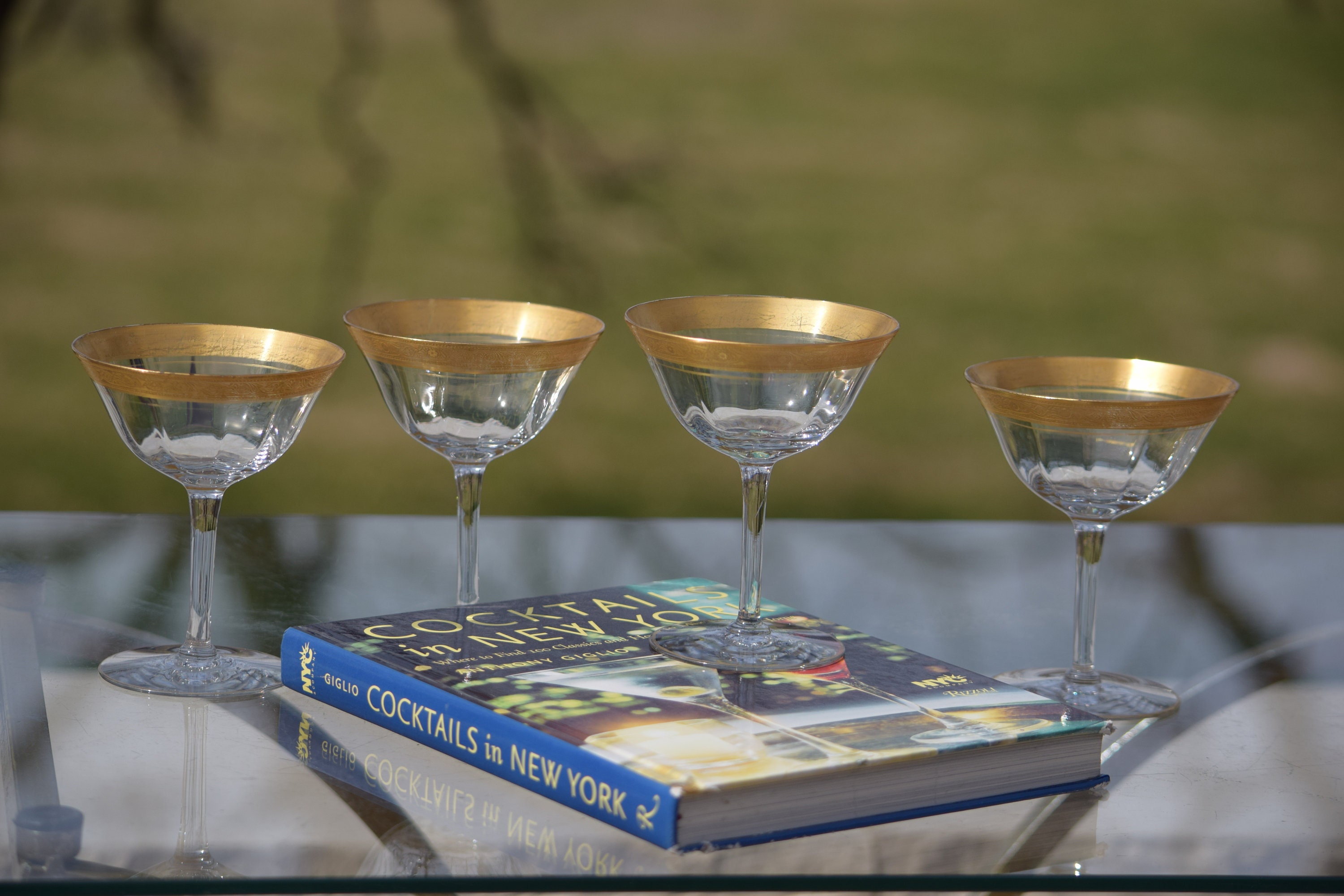 4 Vintage Gold Encrusted Cocktail - Martini Glasses,Tiffin Franciscan ...