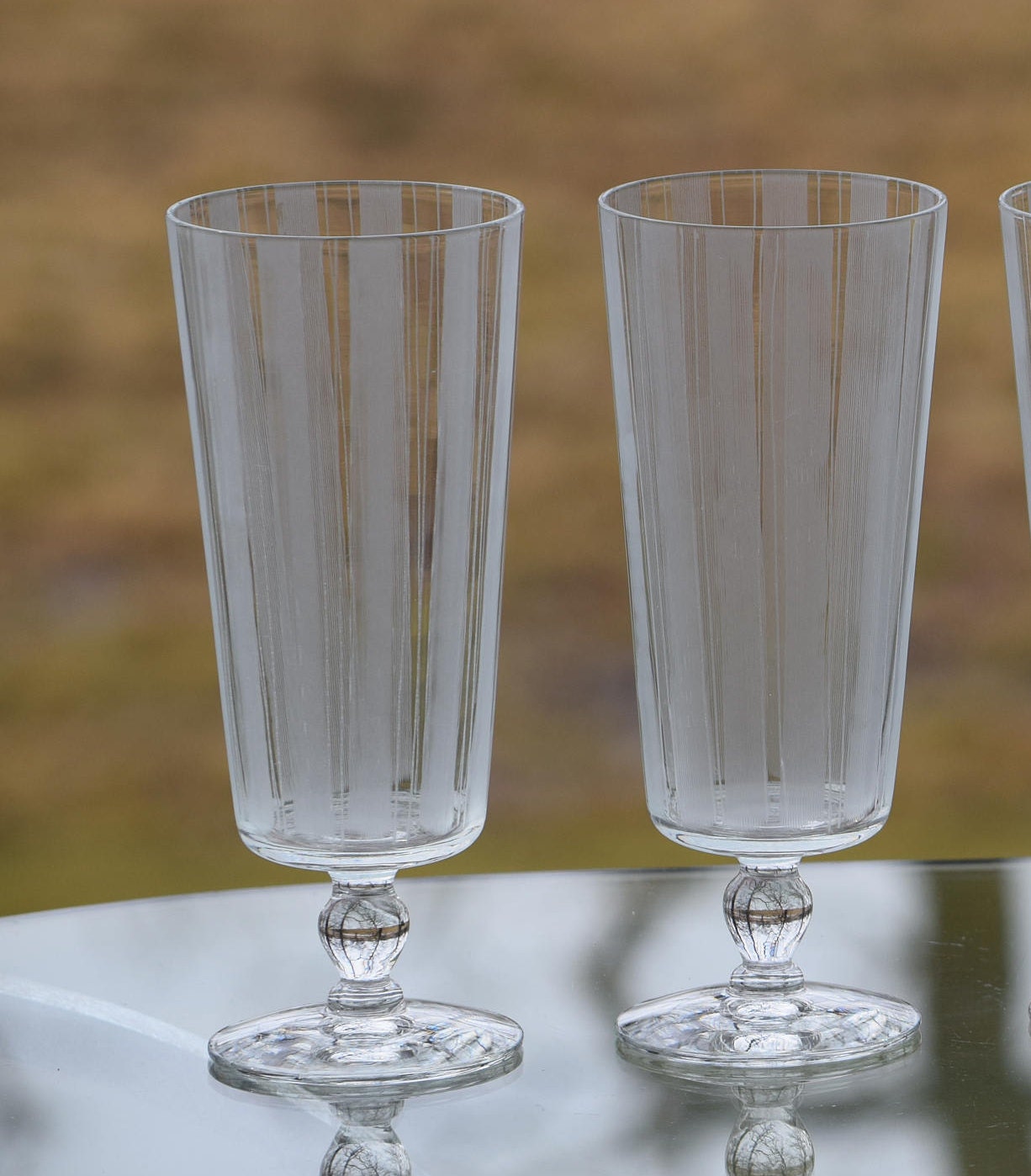 Vintage Etched Footed Collins Glasses, Set of 4, Cocktail Party Glasses ...
