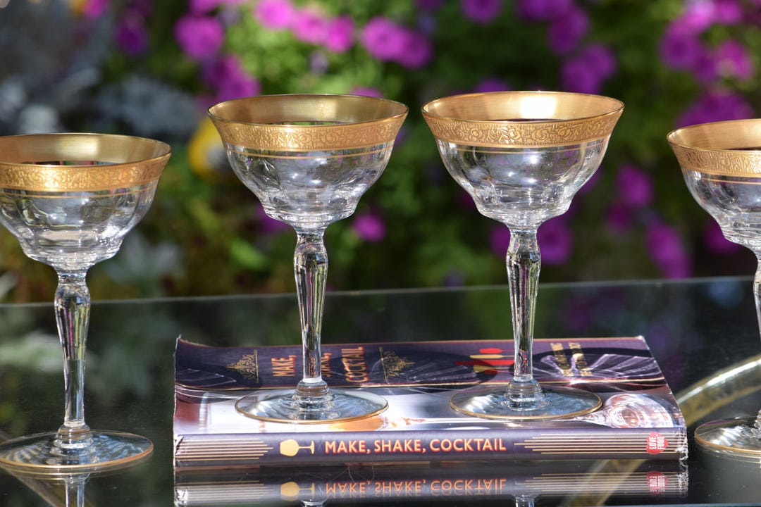 Vintage Gold Encrusted Cocktail Glasses - 1940s Martini Champagne Set ...