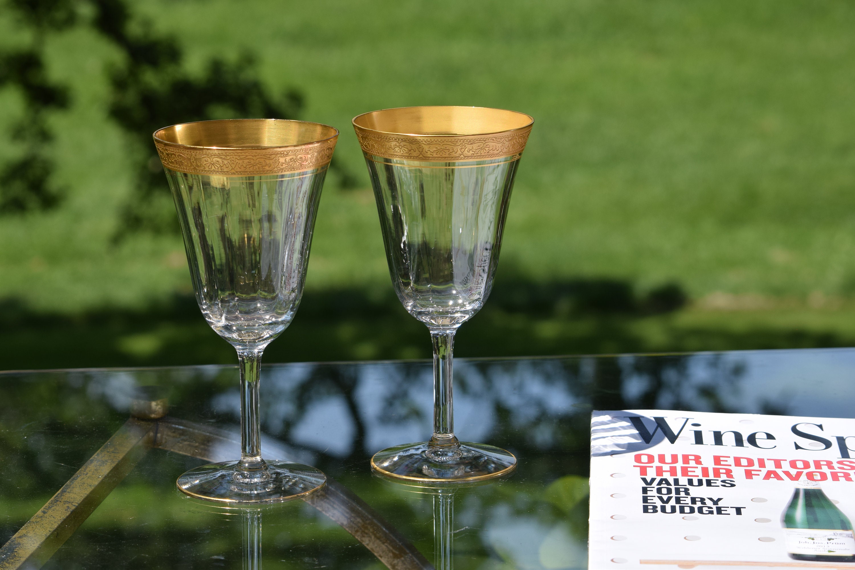 Vintage Gold Encrusted Wine Glasses Set Of 2 Morgantown Circa 1930s Wedding Toasting