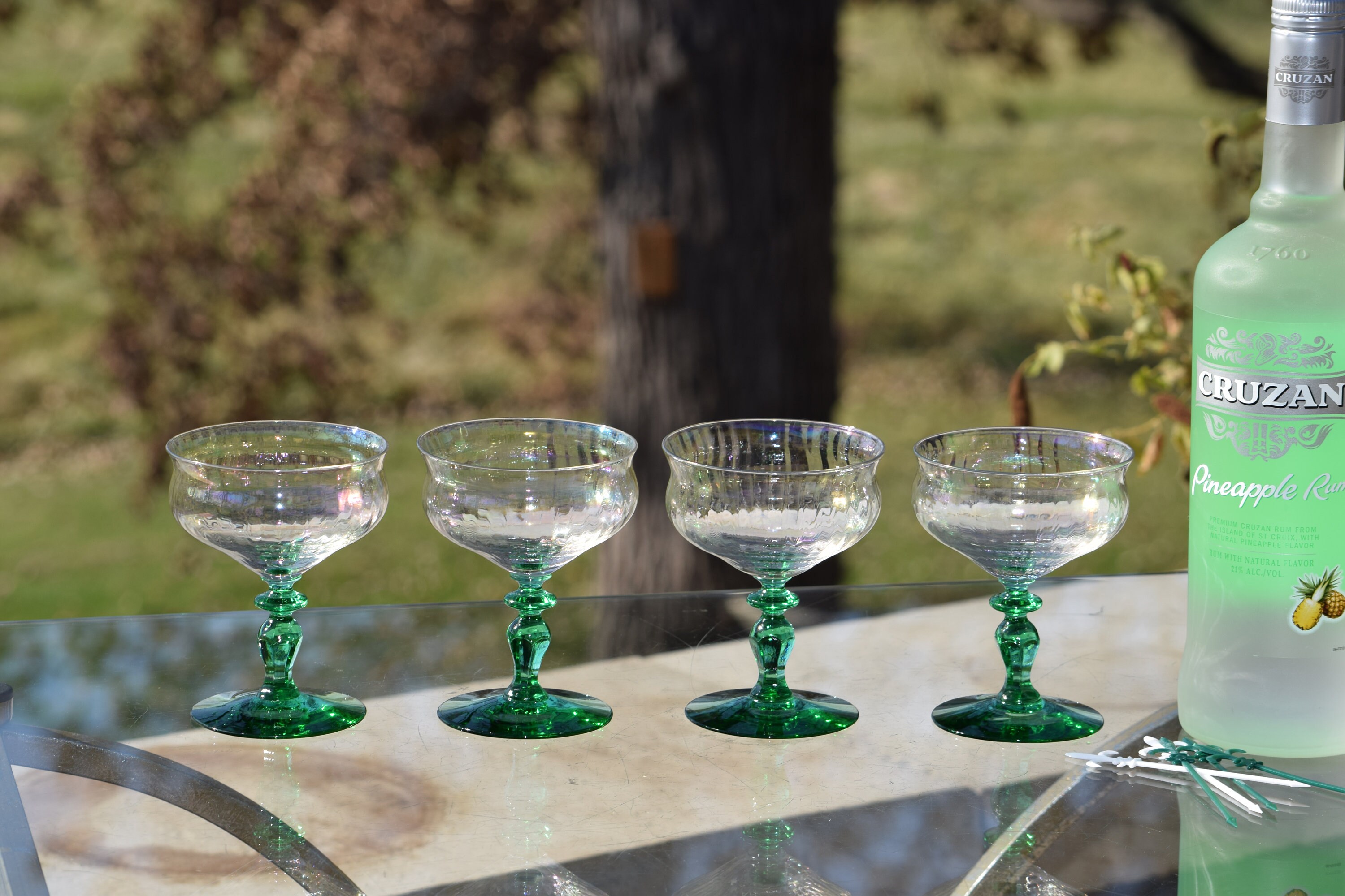 4 Vintage Green Uranium Cocktail ~ Martini Glasses, Bryce, Iridescent ... 4 Vintage Green Uranium Cocktail ~ Martini Glasses, Bryce, Iridescent ...