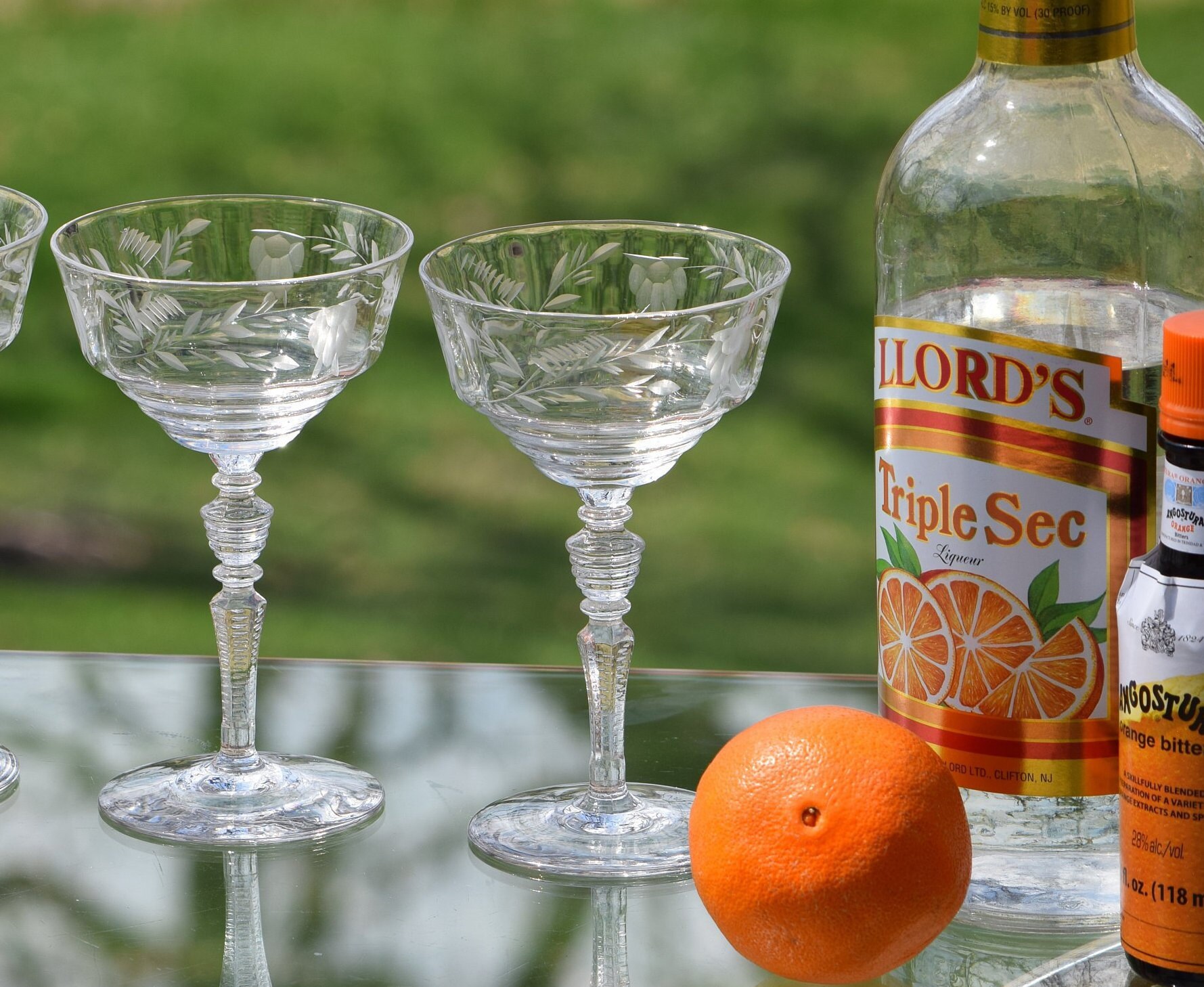 Vintage Etched Cocktail Martini Glasses Set Of 4 Mixologist Craft Cocktail Glasses Tall 6