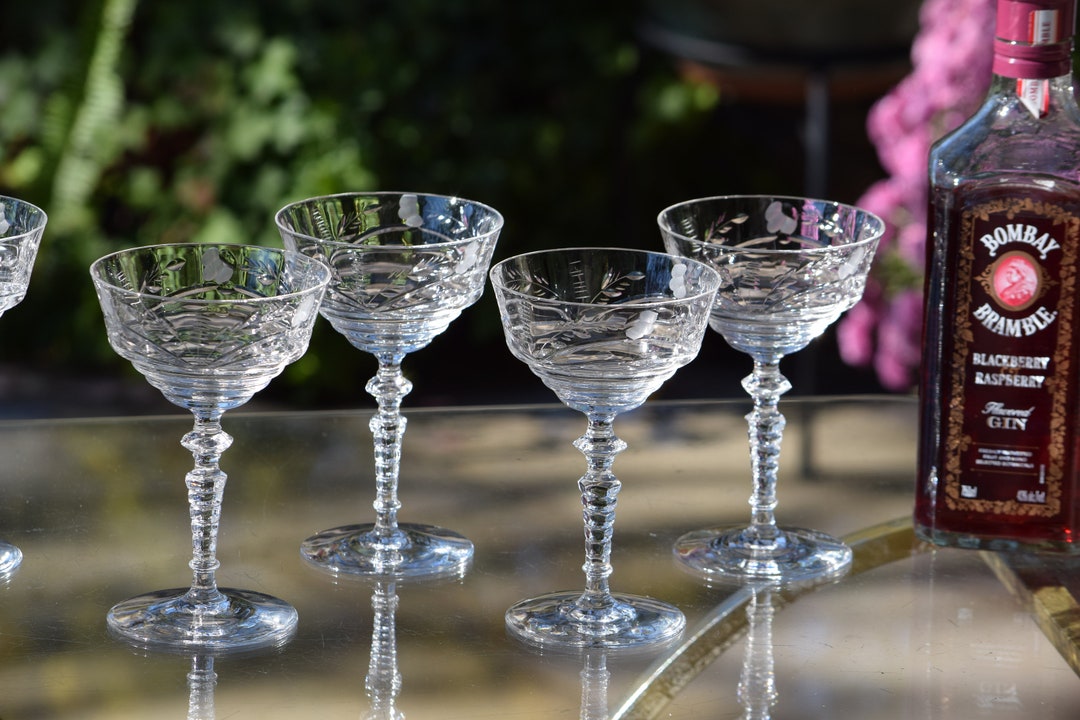 4 Vintage Etched Cocktail Glasses, 1950's, Cocktail Party Glasses ...