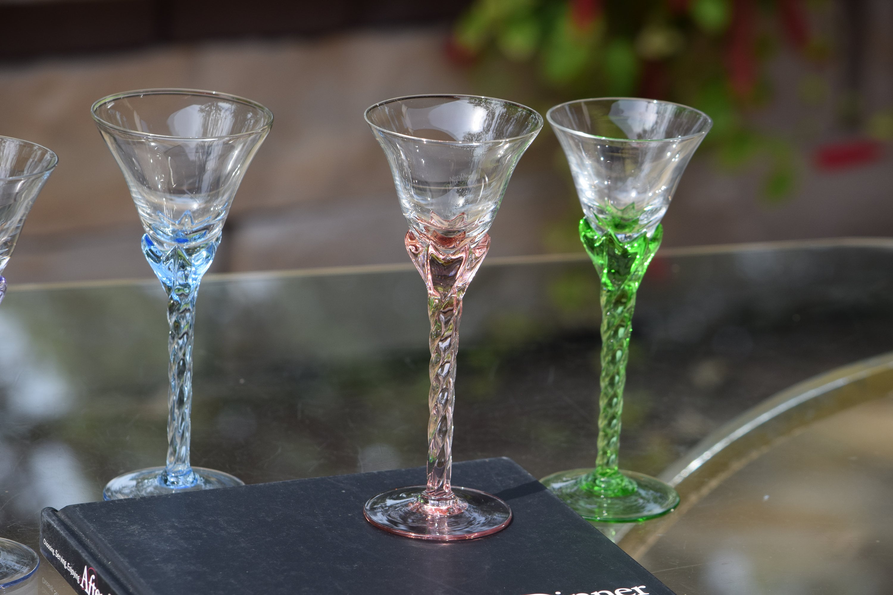 4 Vintage Multi Colored Twisted Stem Liqueur Wine Cordials Glasses 2