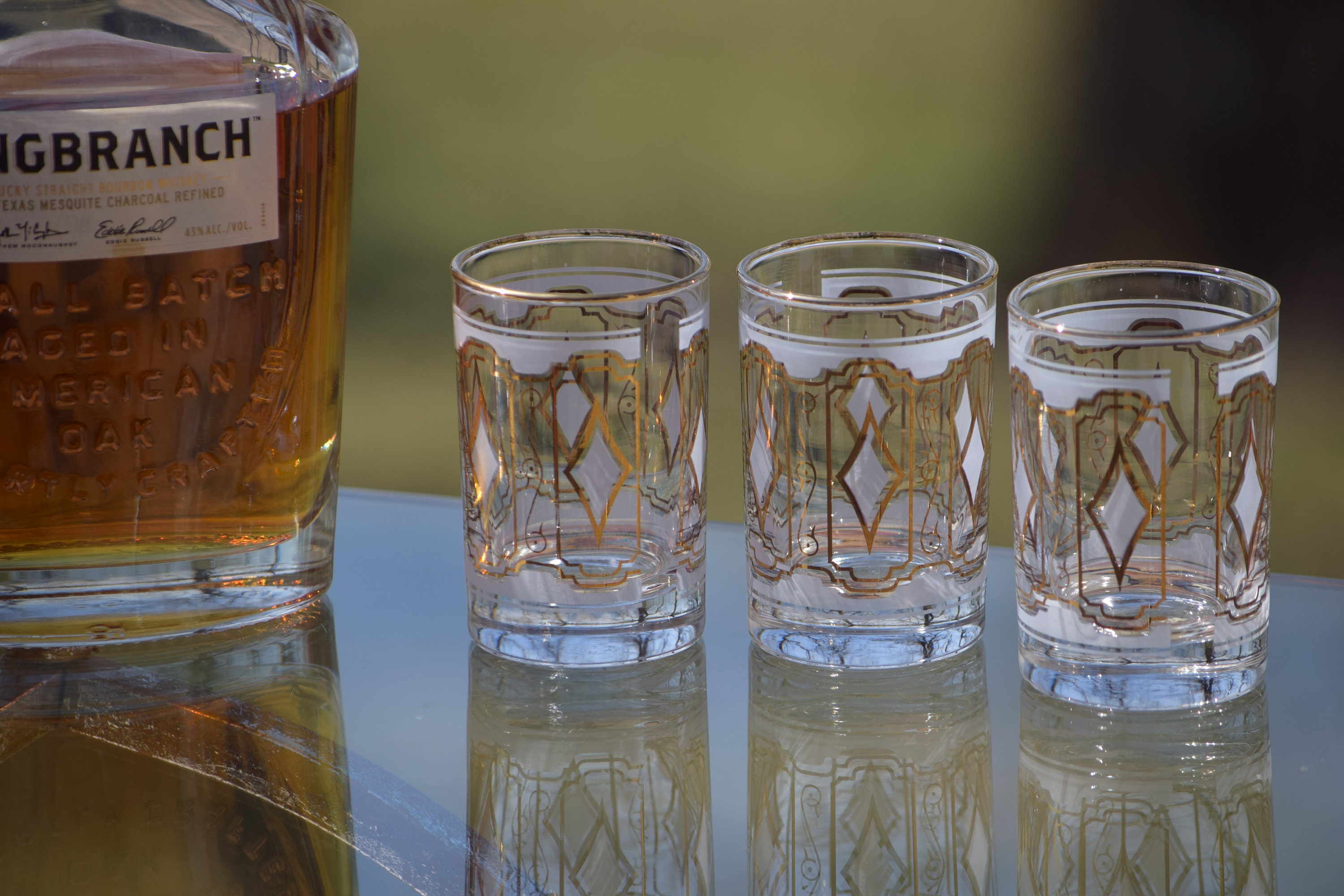 Vintage Gold and White Shot Glasses, Set of 5, MCM Atomic Barware ...