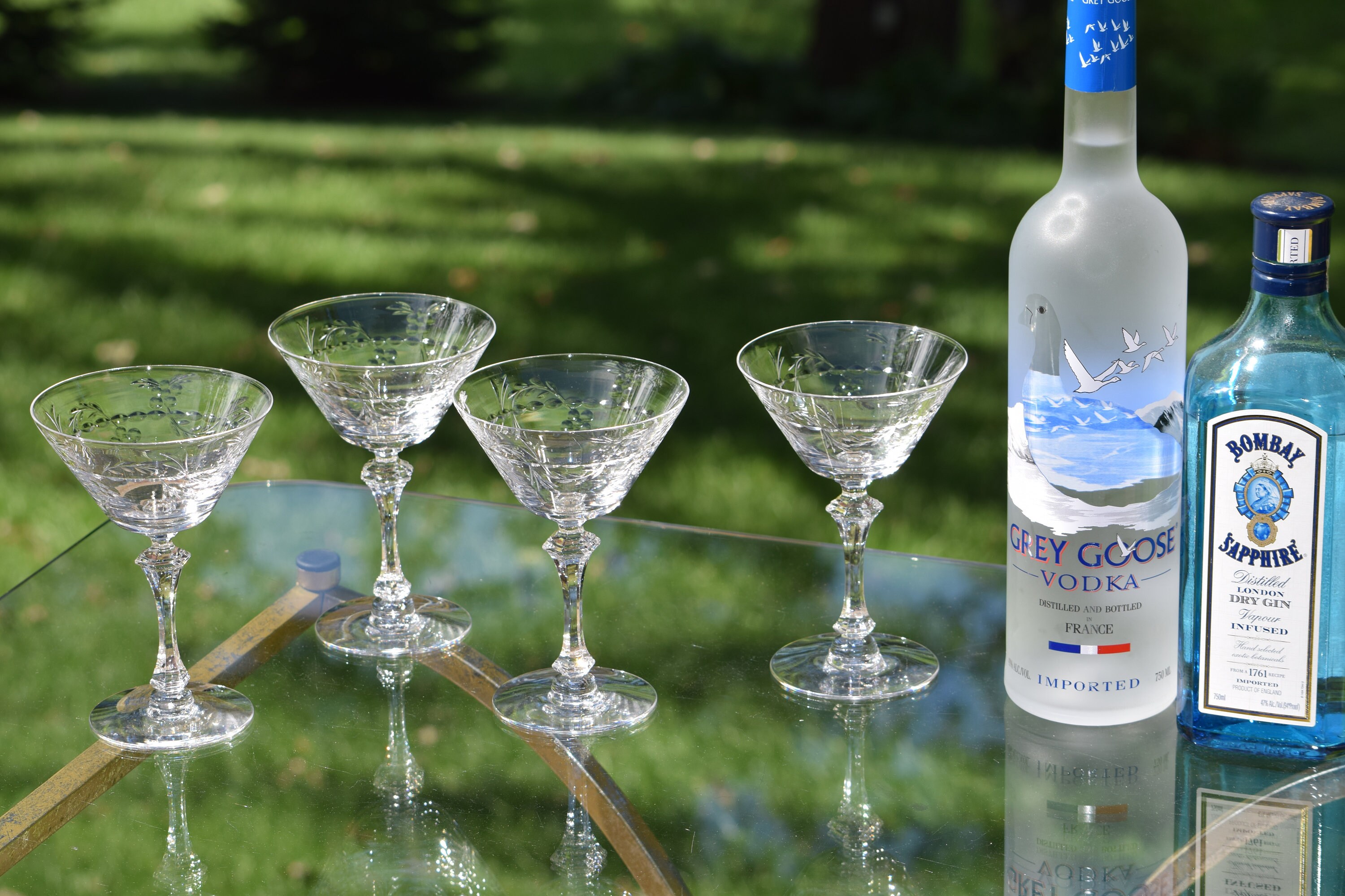 Vintage Etched Crystal Cocktail Martini Set Of 4 Tiffin Franciscan Circa 1940s Vintage Crystal