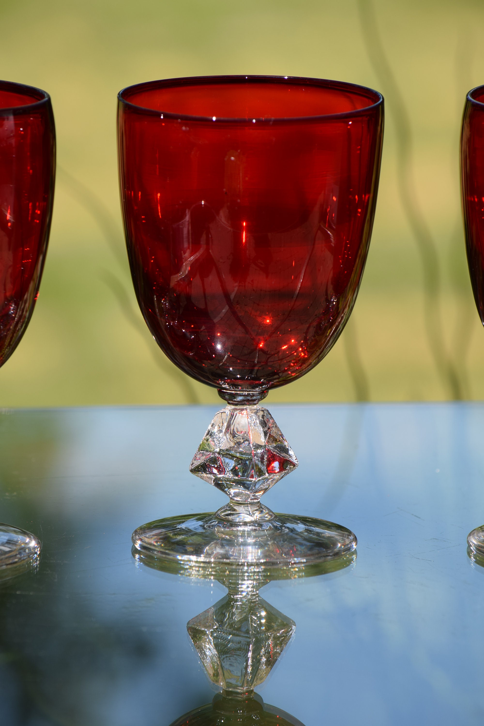Vintage Ruby Red Cocktail ~ Wine Glasses Set Of 4 Bryce Aquarius Ruby 1950s Mixologists