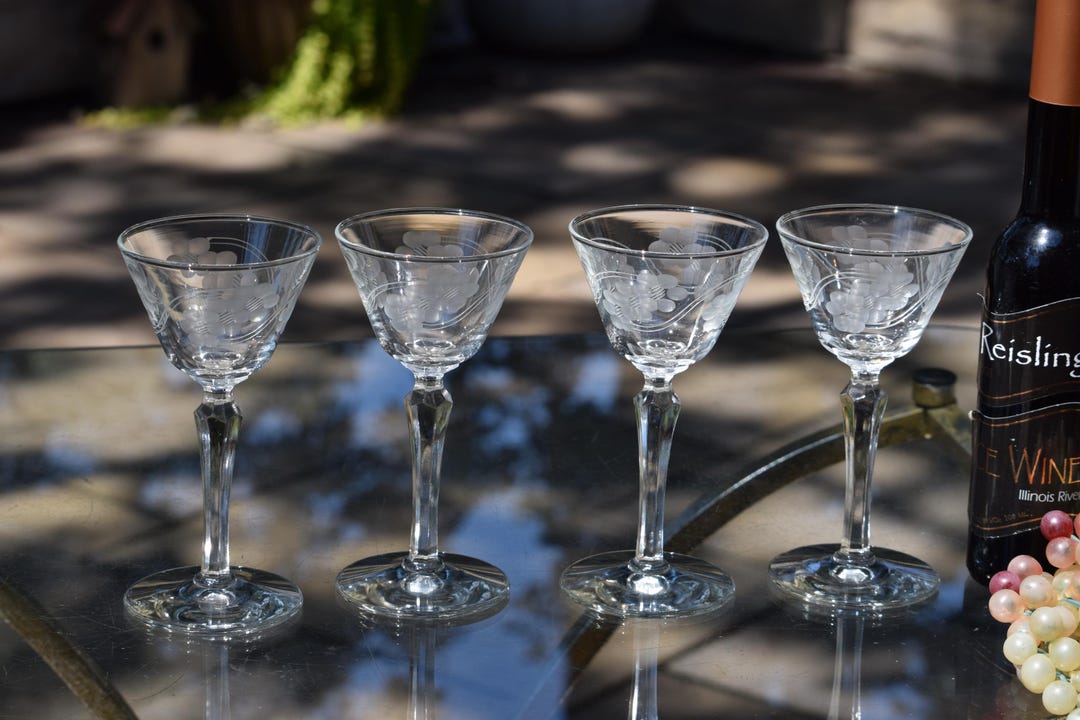 After Dinner Drinks? 4 Vintage Etched Liqueur ~ Wine Cordials - Glasses ...