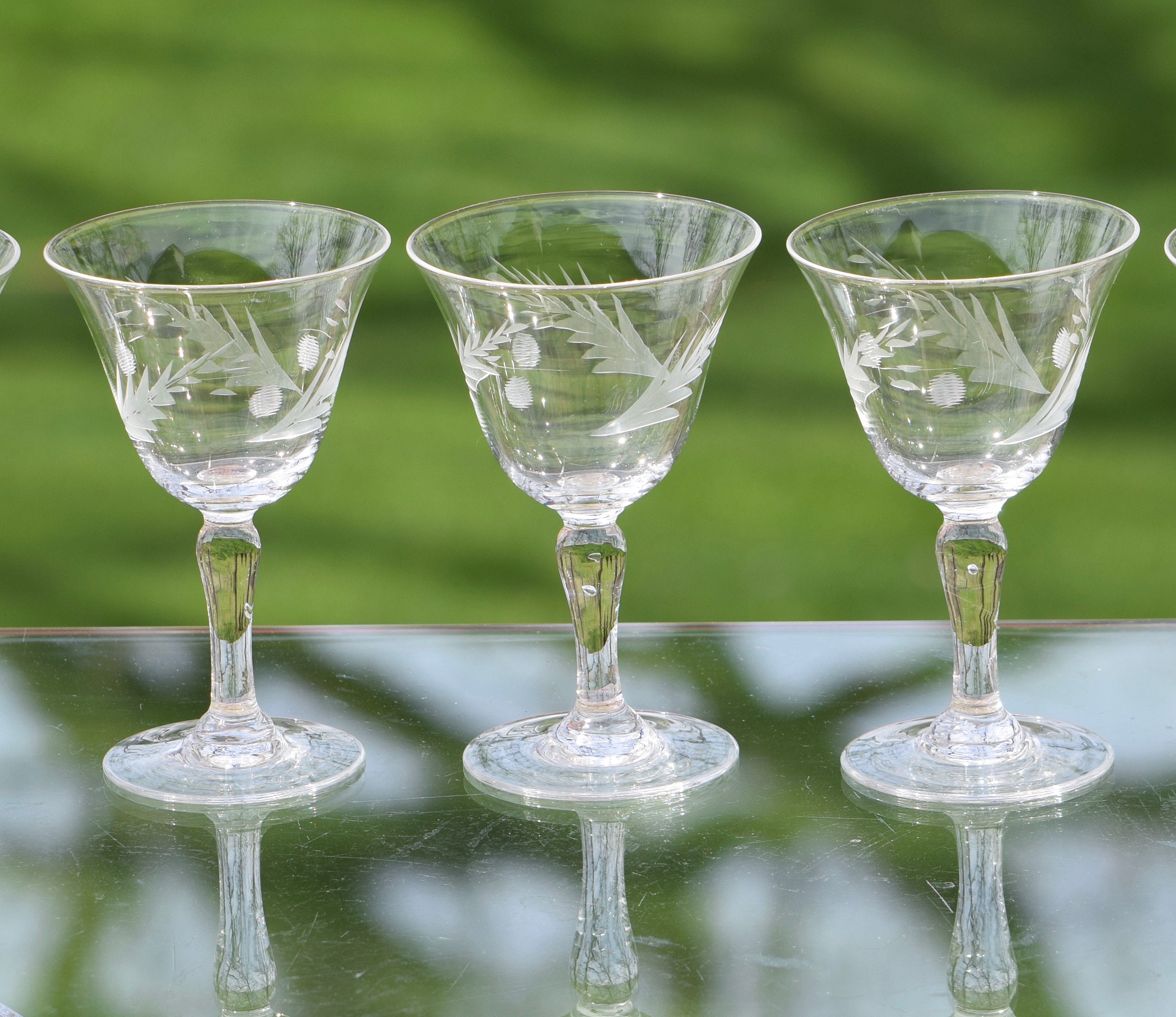 Vintage Etched Wine Cordial Glasses Set Of 6 3 Oz After Dinner Drink Vintage Etched Wine Cordial Glasses Set Of 6 3 Oz After Dinner Drink