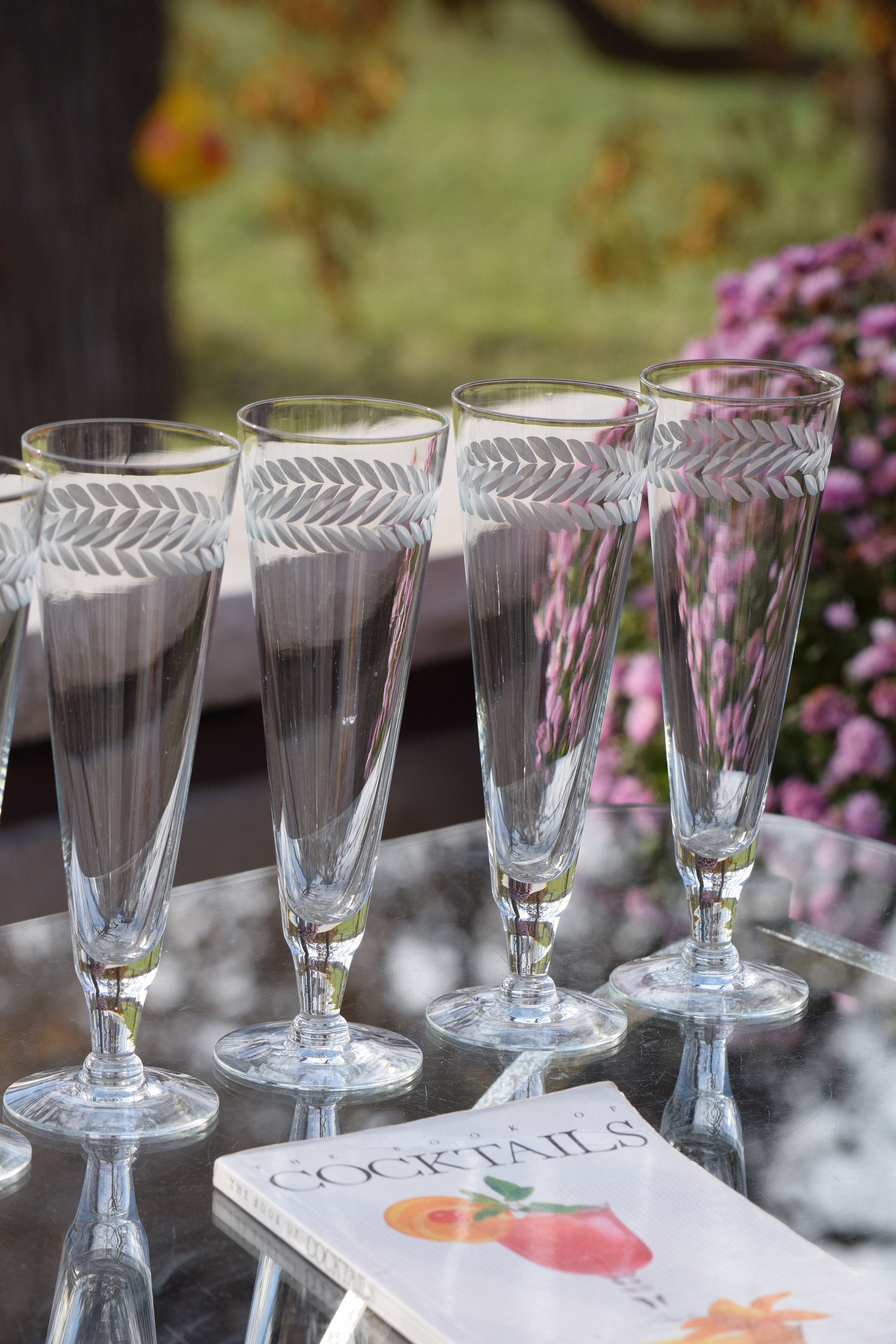 6 Vintage Etched Beer - Cocktail Glasses, 1950's, Vintage Specialty ...