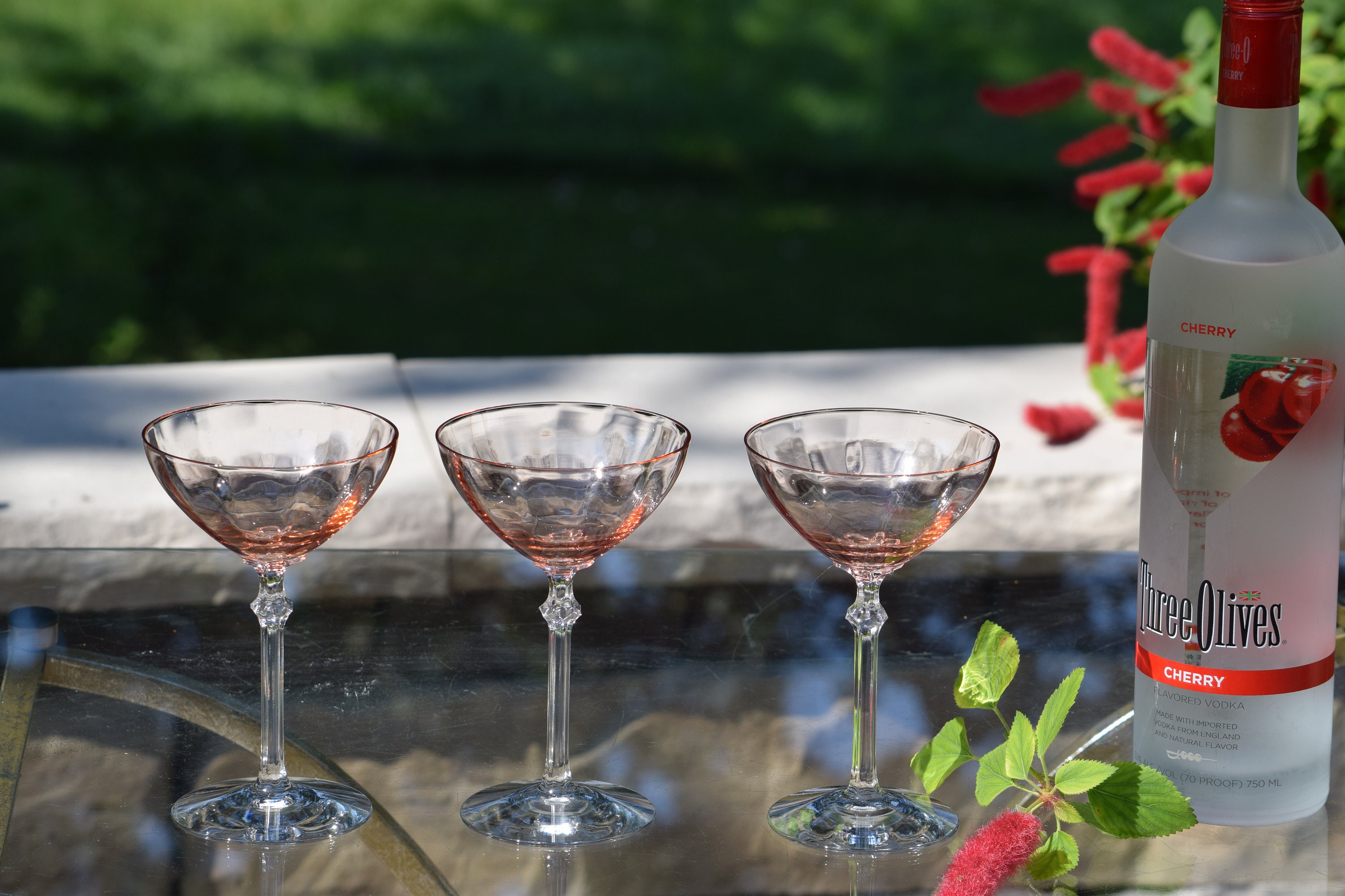 3 Vintage Pink Cocktail Glasses Fostoria ~ Rose ~ 1920s Nick And Nora Coupes Vintage Pink