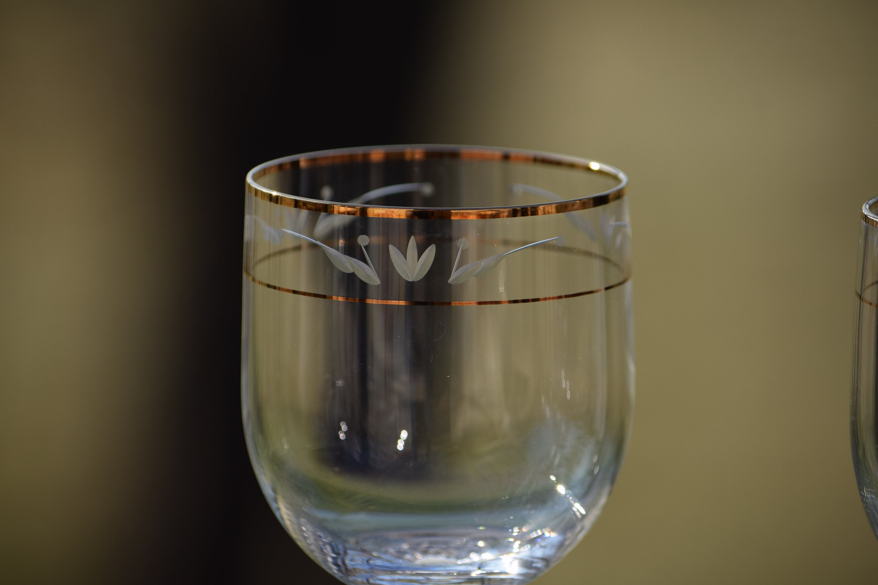 Vintage Gold Rimmed Crystal Wine Glasses ~ Set Of 5 ~ Lenox ~ Liberty ~~ Vintage Wedding