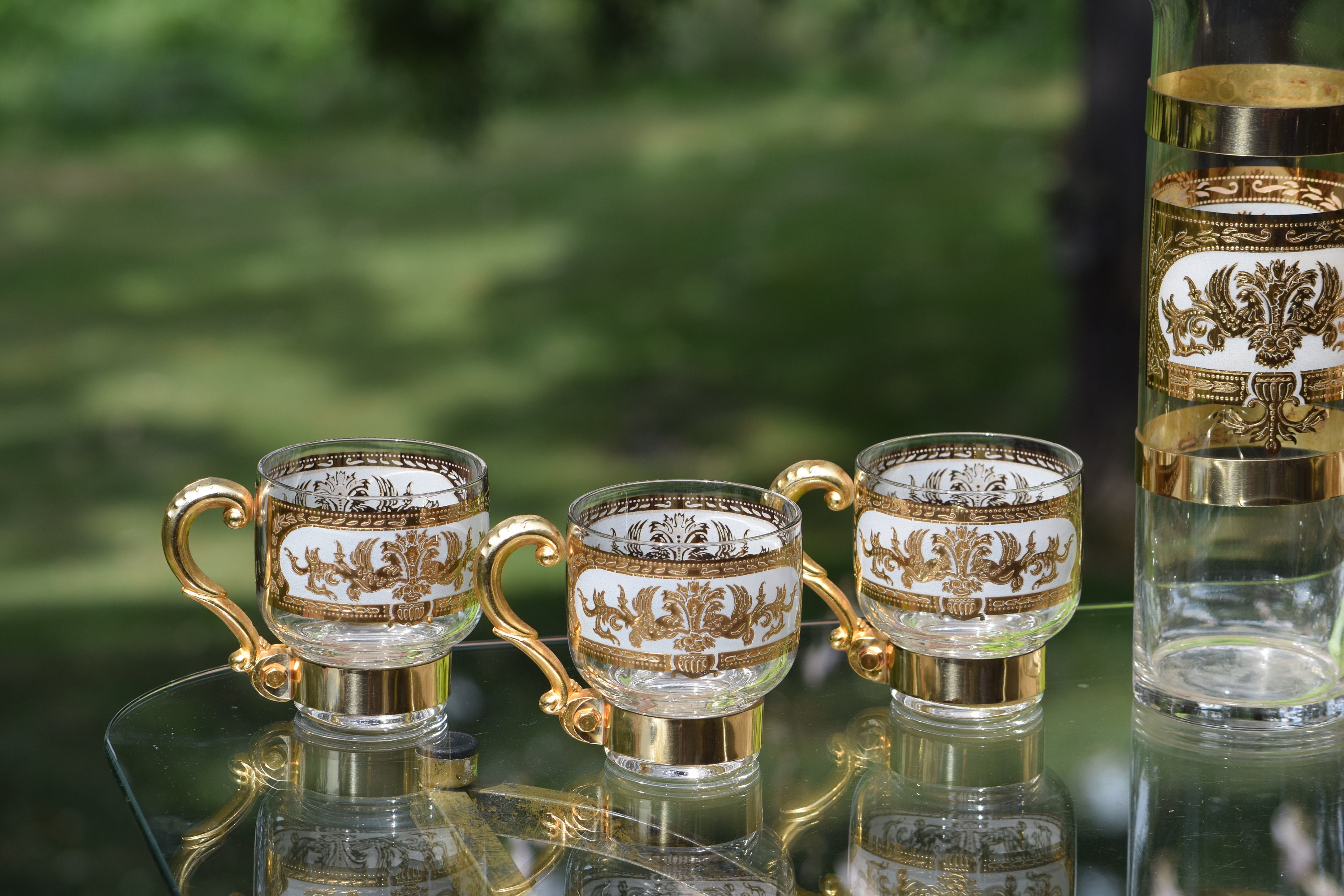 Vintage CULVER 22k Gold Cocktail Set, Pitcher with 6 footed Lowballs ...