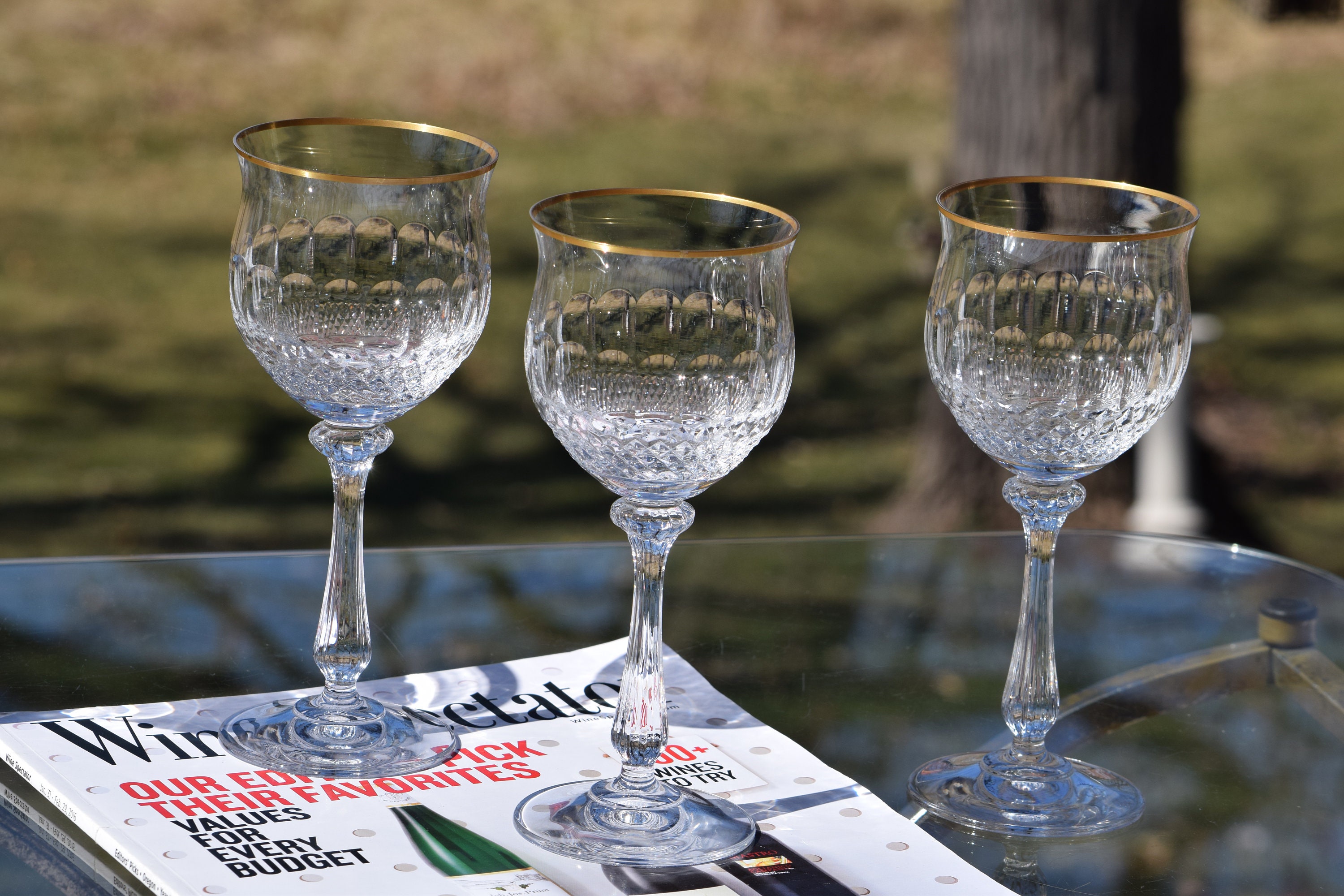 4 Vintage Gold Rimmed Crystal Wine Glasses Set Of 4 Mikasa Gold Crown 1980s Water Goblets