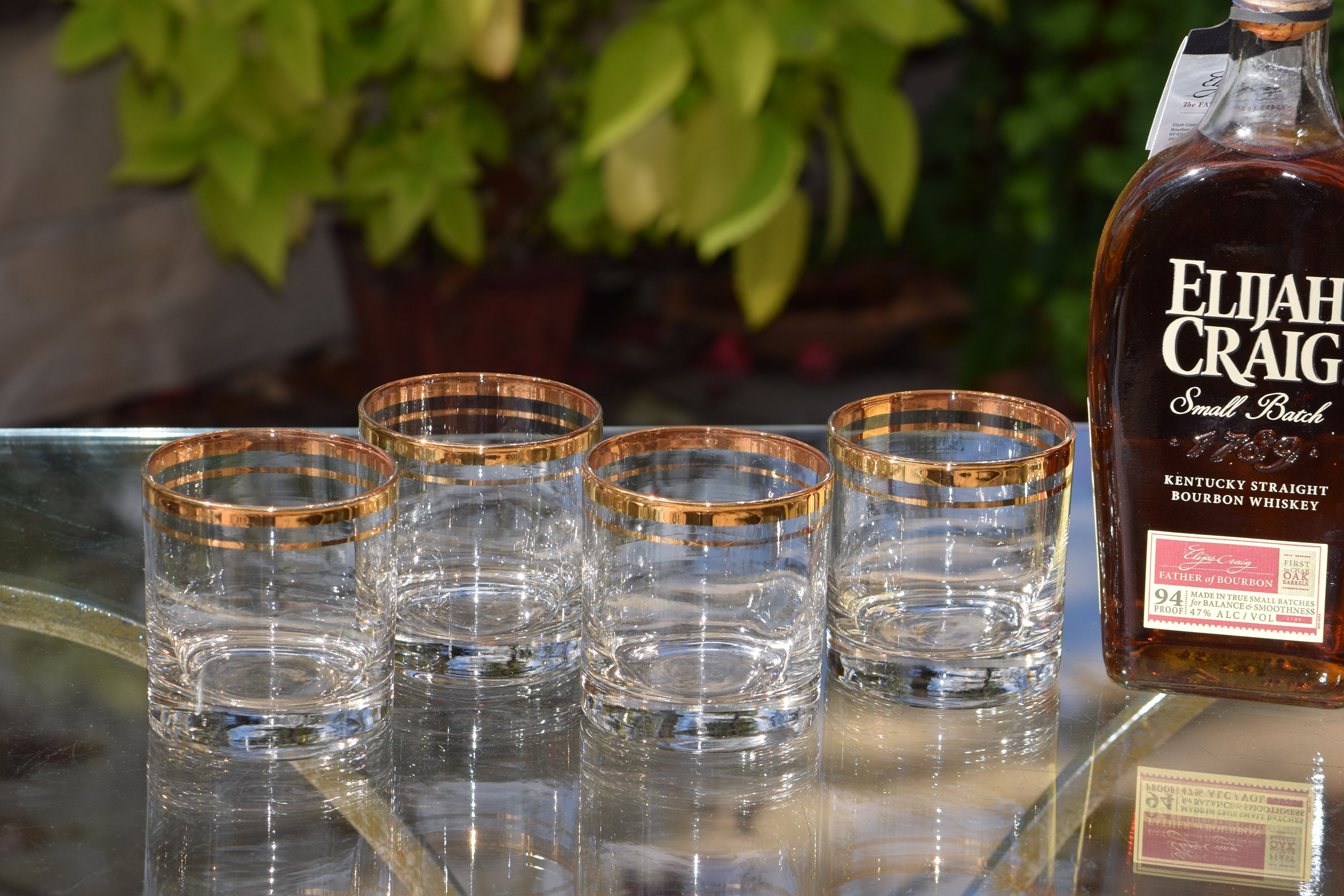4 Vintage Gold Rimmed Cocktail - Rocks Glasses, Whiskey ~ Bourbon ...
