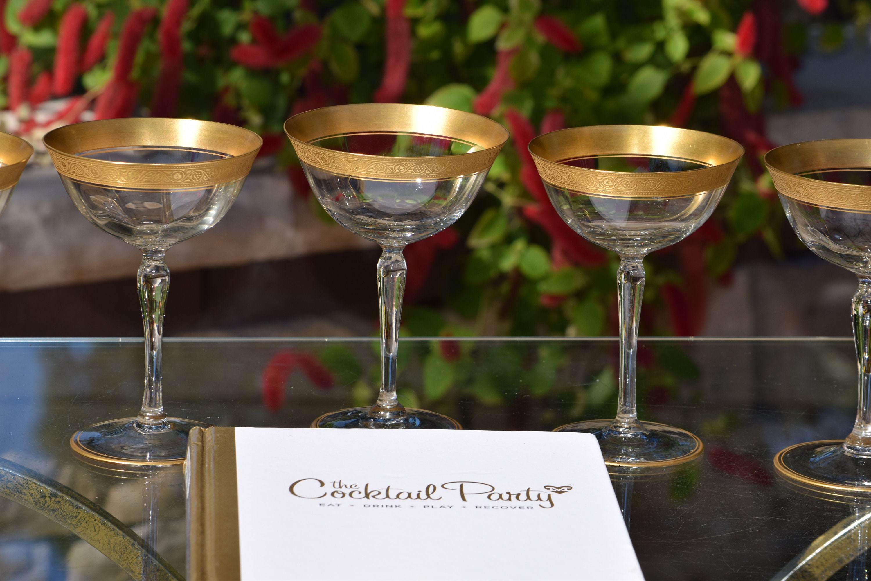 5 Vintage Gold Encrusted Cocktail - Martini Glasses, Tiffin Franciscan ...