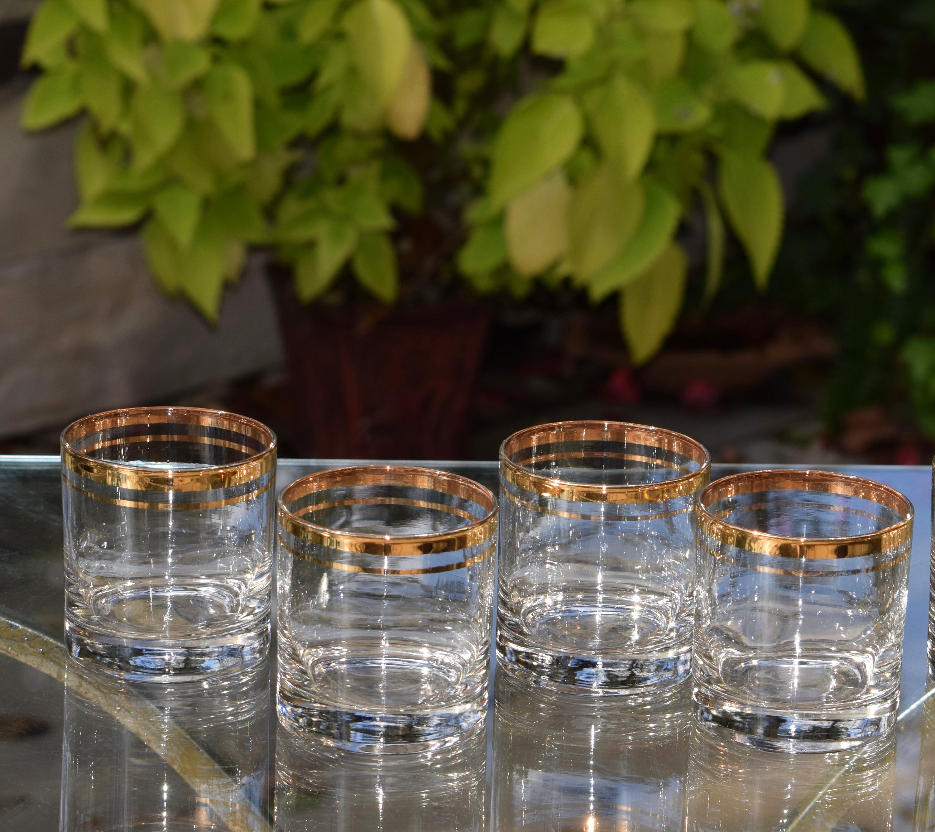 4 Vintage Gold Rimmed Cocktail - Rocks Glasses, Whiskey ~ Bourbon ...