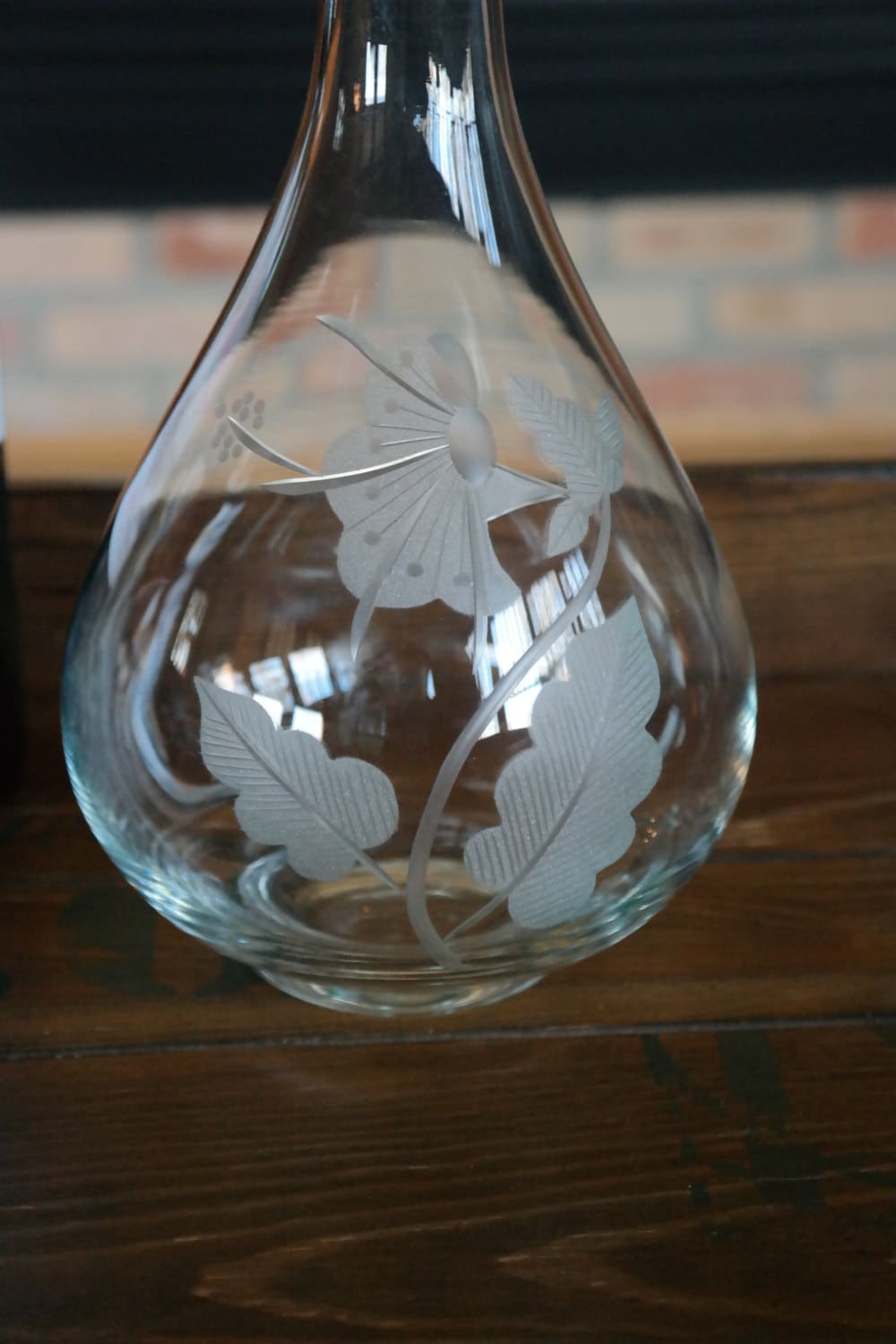 Vintage Floral Etched Wine Decanter, Shabby Chic, Bar Cart Decor ...