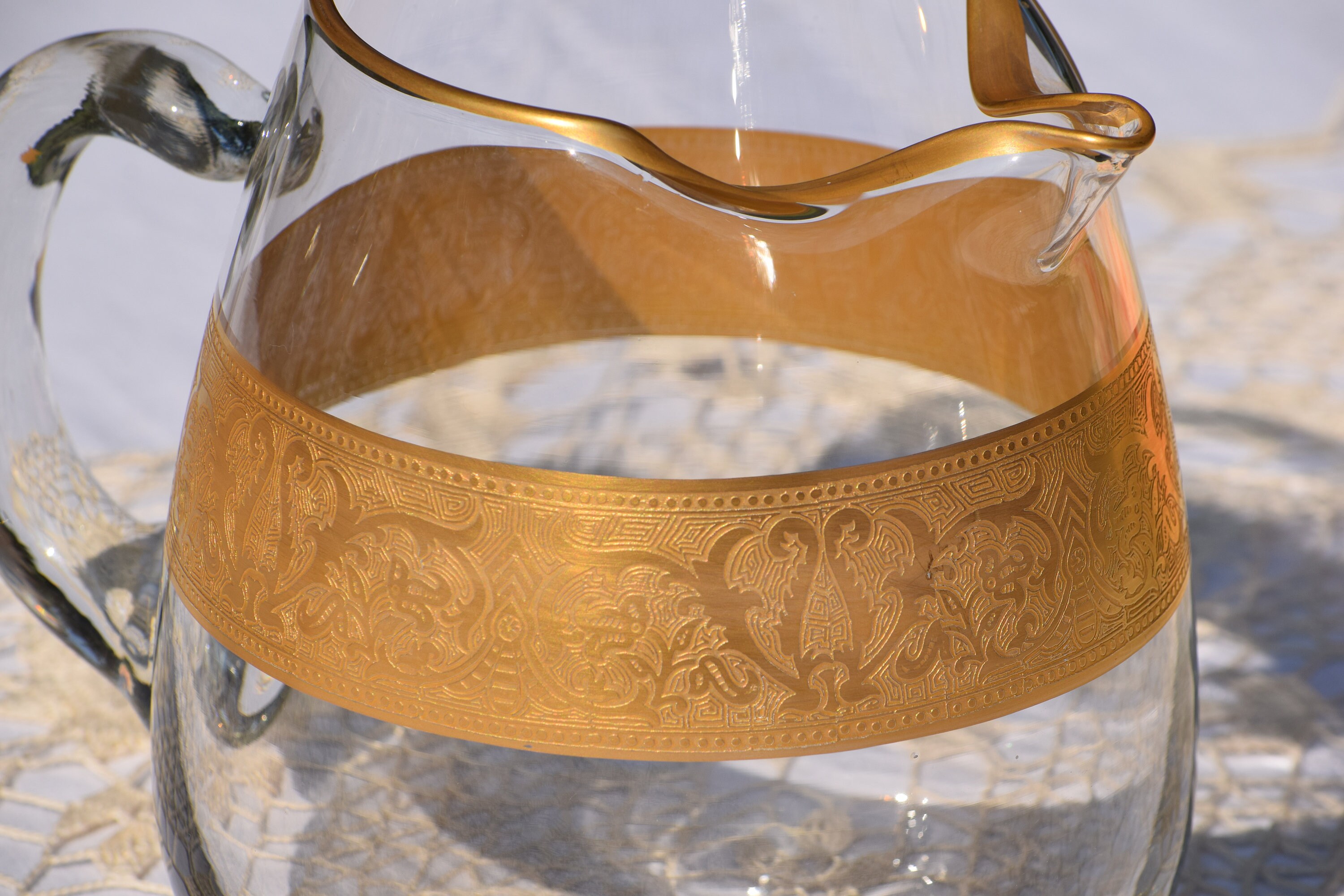 Vintage Gold Encrusted Pitcher, Glastonbury Lotus, Georgian Gold, c ...