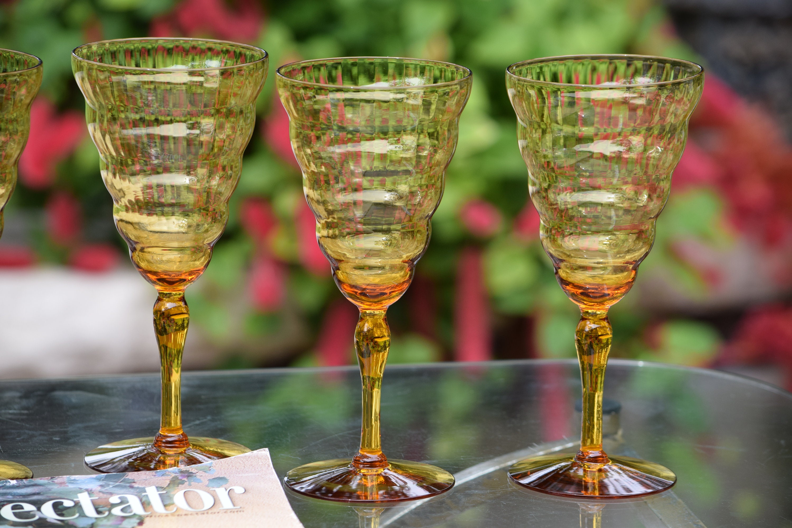 7 Vintage Amber Wine Glasses Utility Glass ~ Cambridge Amber ~ C 1929 Vintage Amber Optic Wine