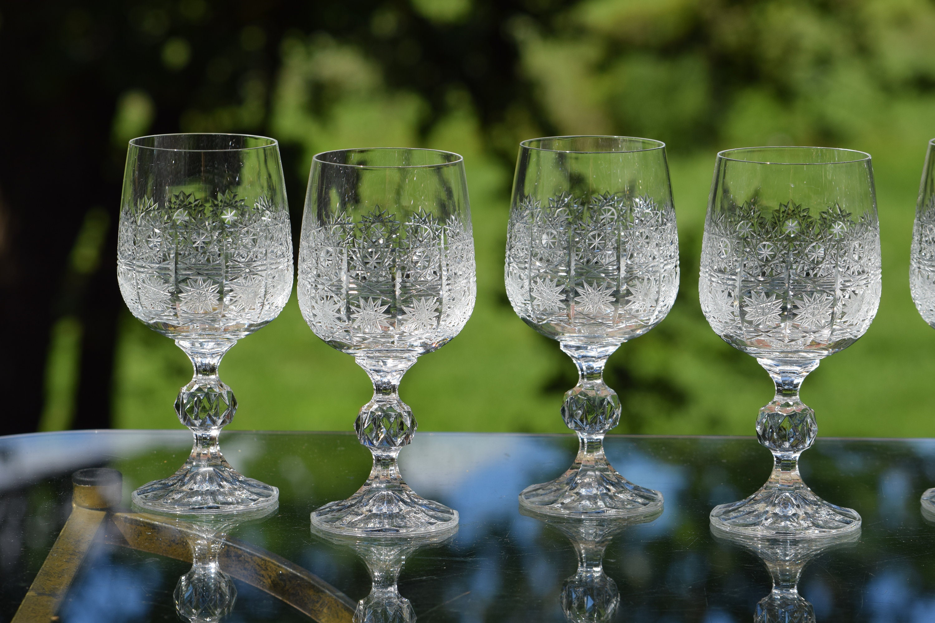 Vintage Crystal Cut Wine Glasses, Set of 6, Hand Etched Crystal Wine ...