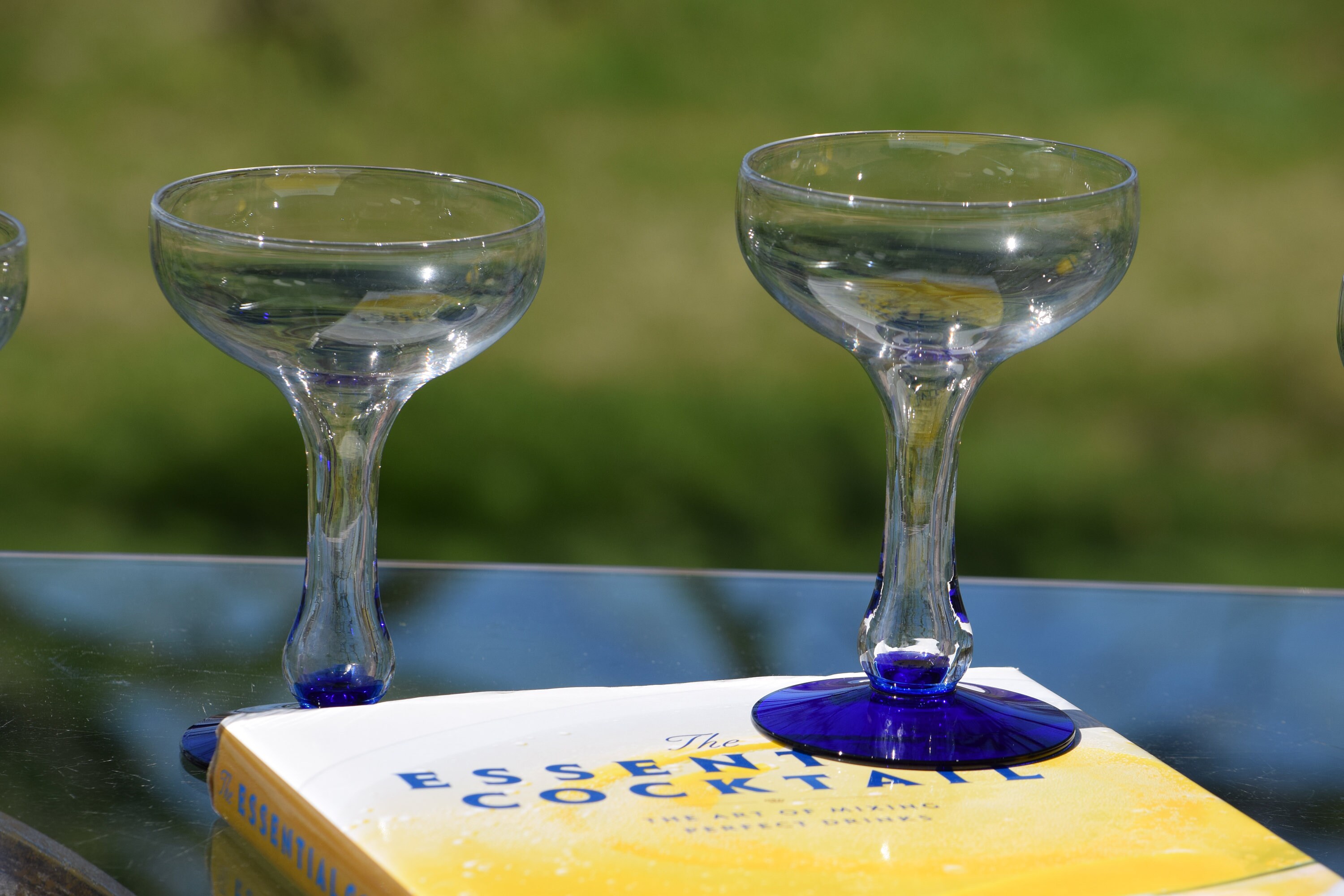 4 Vintage Hollow Stem Cocktail Glasses With Cobalt Blue Foot Vintage Champagne Glasses Unique