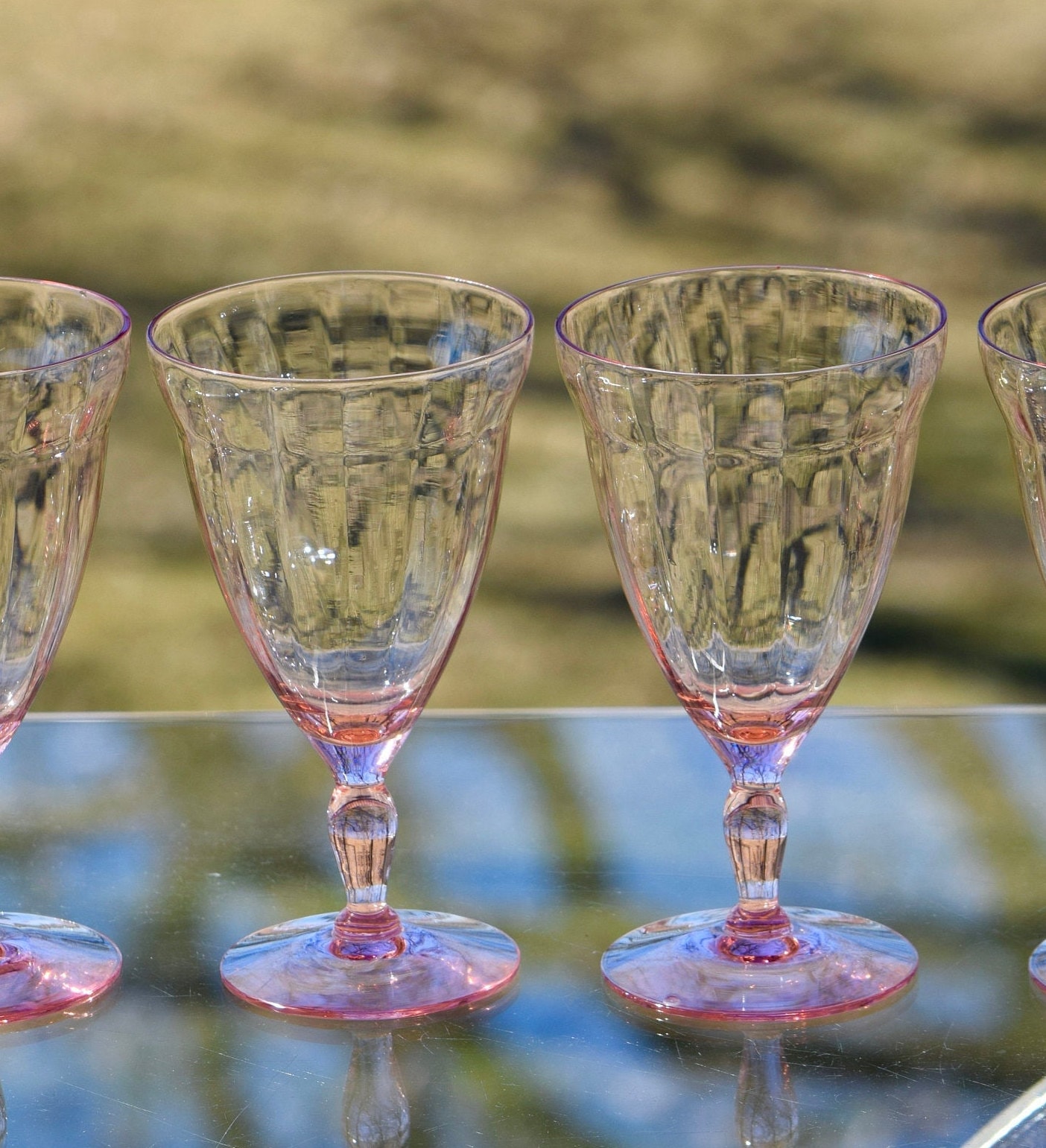 Vintage Pink Optic Glass Wine Glasses Set Of 5 Vintage Pink Depression Cocktail Glasses