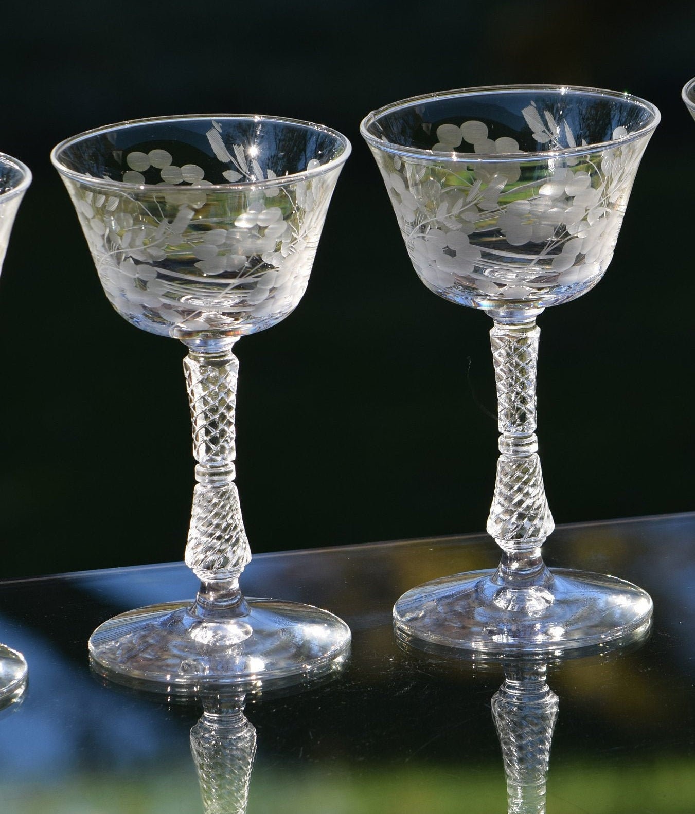 Vintage Floral Etched Cocktail ~ Martini glasses, Set of 4, Rock Sharpe ...