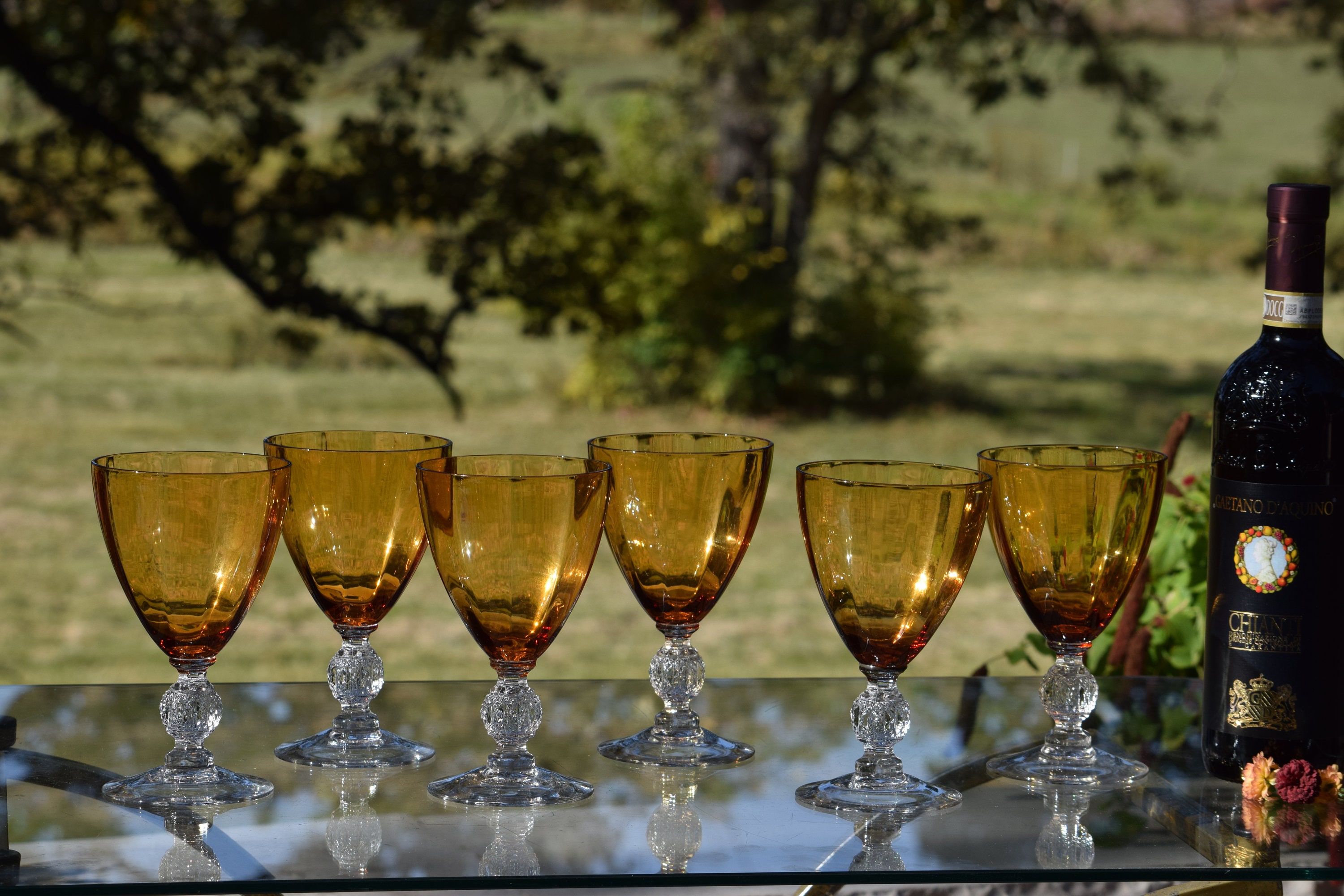 6 Vintage Amber Wine Glasses ~ Water Goblets, Cambridge, Aurora Amber ...