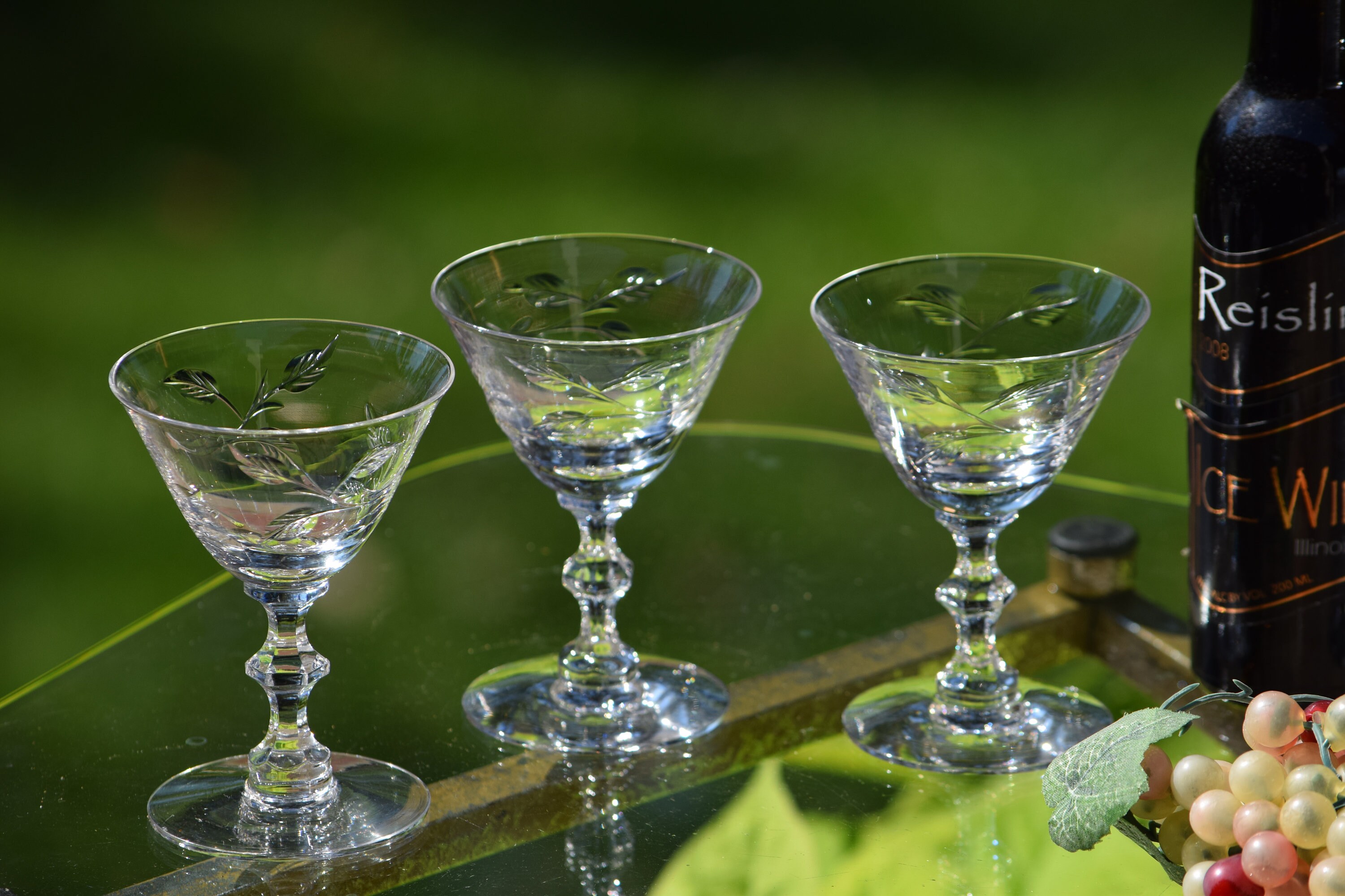 4 Vintage Etched Crystal Wine Glasses 4 Oz After Dinner Drink Glasses Vintage Crystal Port