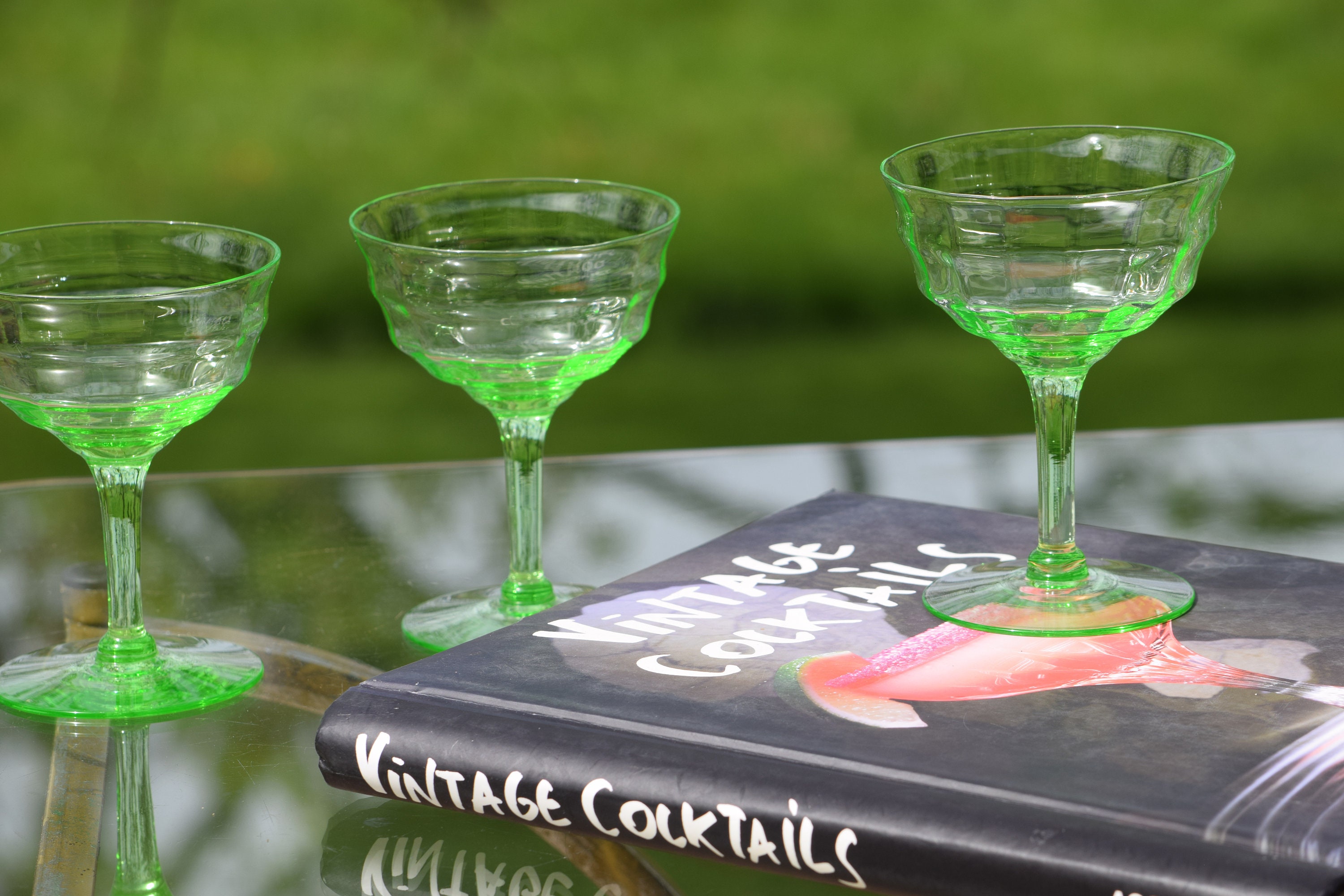 4 Vintage Green Cocktail Martini Glasses, Mixologist Craft Cocktail ...