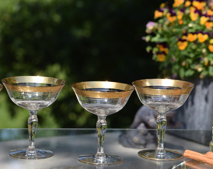4 Vintage Gold Encrusted Cocktail - Martini Glasses, Tiffin Franciscan ...
