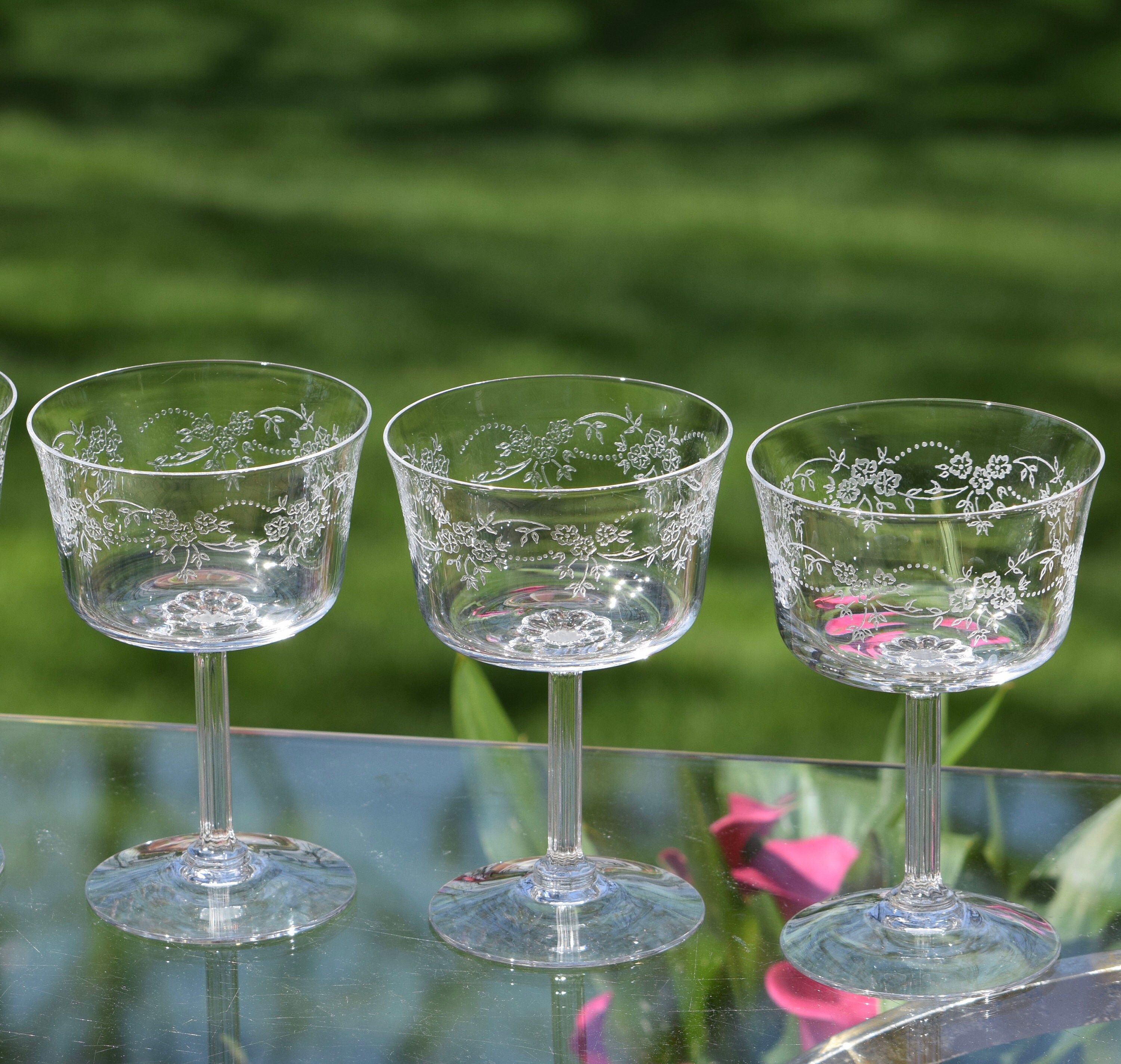 Vintage Etched Cocktail ~ Wine Glasses Set Of 5 Fostoria Circa 1970