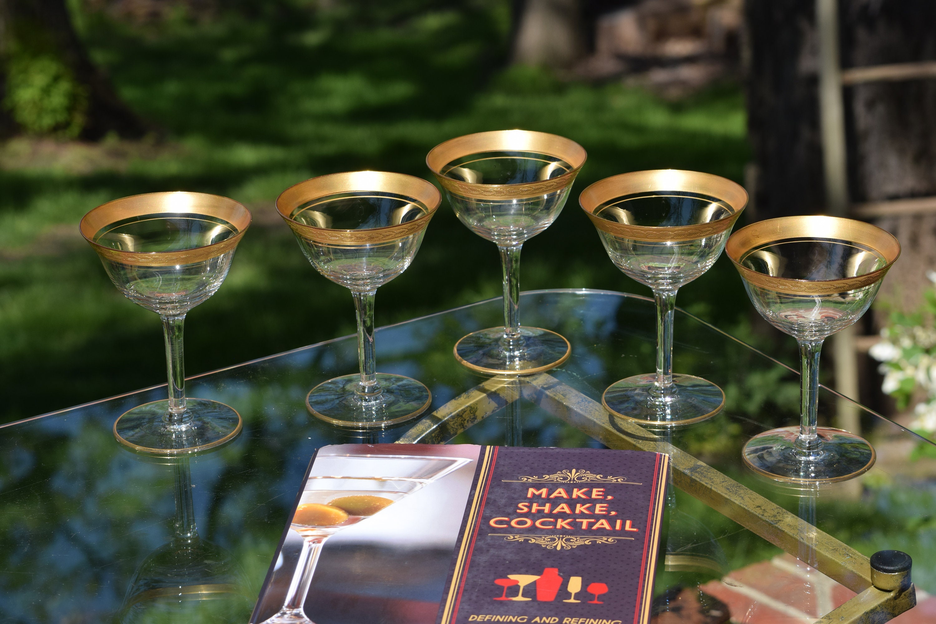 Vintage Gold Rimmed Encrusted Cocktail - Martini Glasses , Set of 5 ... Vintage Gold Rimmed Encrusted Cocktail - Martini Glasses , Set of 5 ...