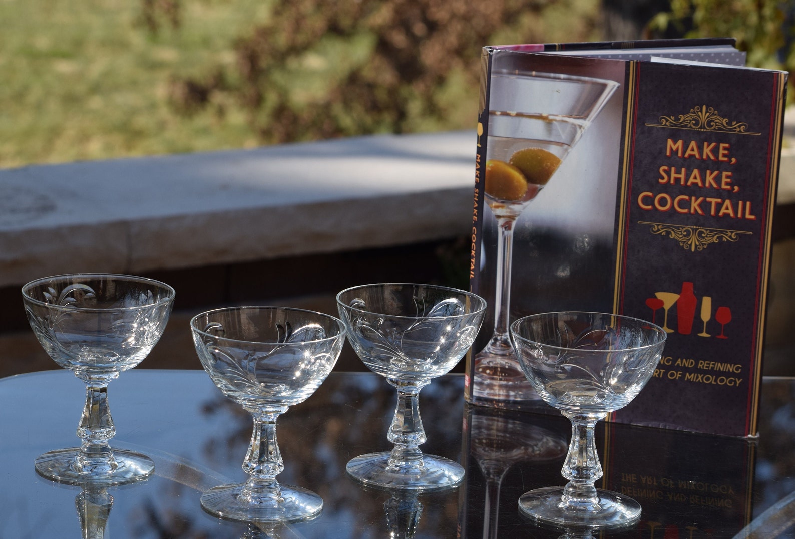 4 Vintage Etched Crystal Cocktail Glasses, Seneca, 1950's, Nick & Nora ...