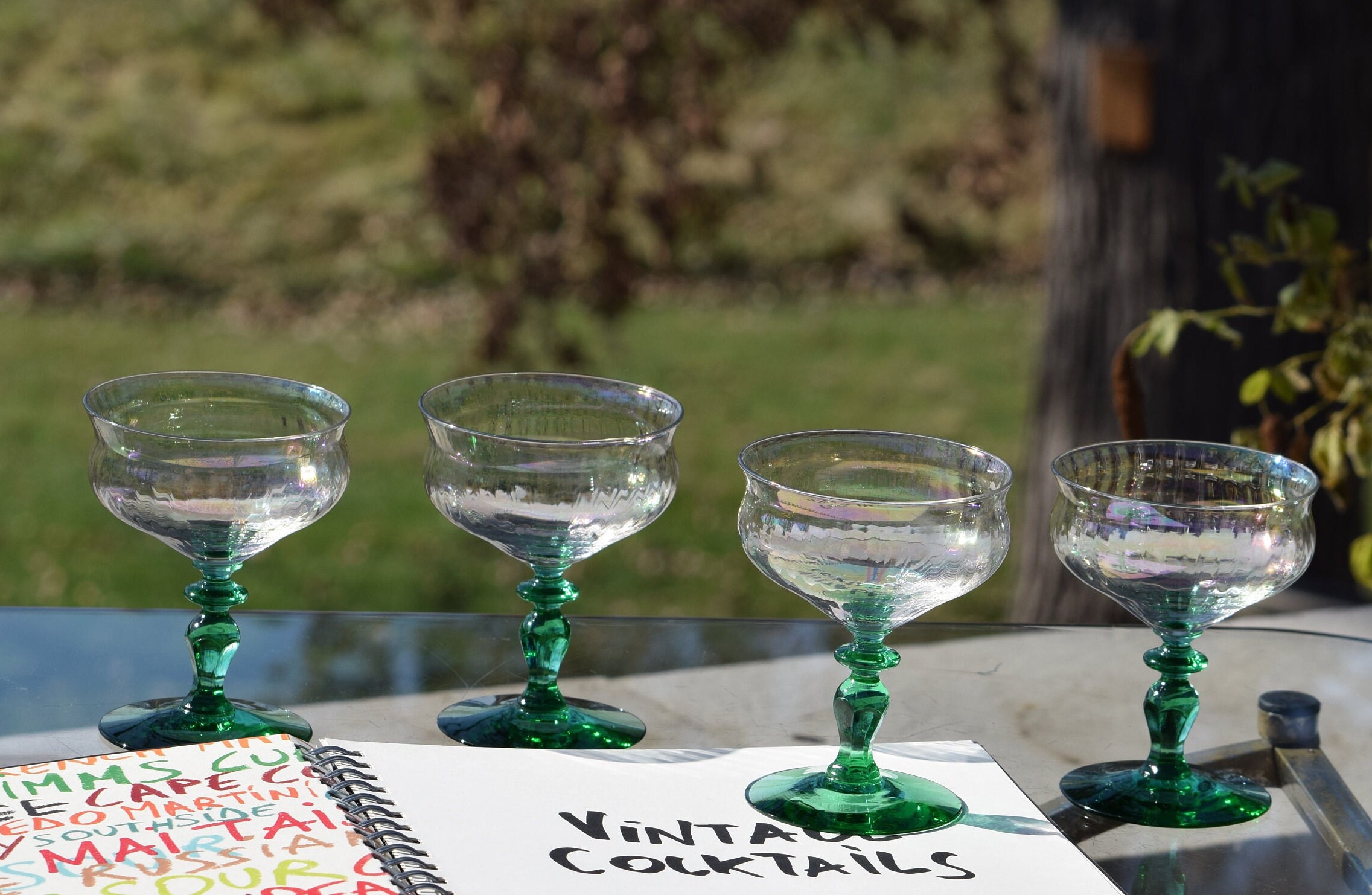 4 Vintage Green Uranium Cocktail ~ Martini Glasses, Bryce, Iridescent ... 4 Vintage Green Uranium Cocktail ~ Martini Glasses, Bryce, Iridescent ...