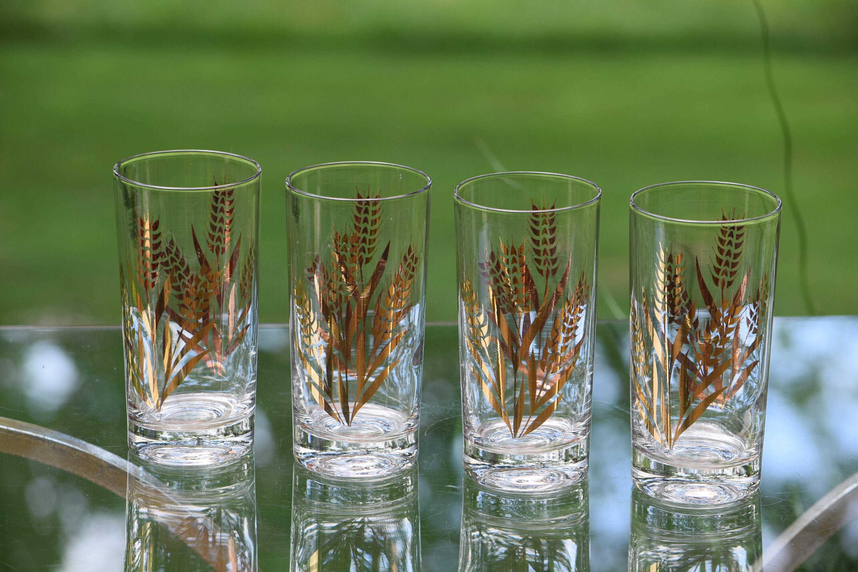 Vintage Gold Wheat Designs Cocktail - Highball Glasses, Set of 4 ...