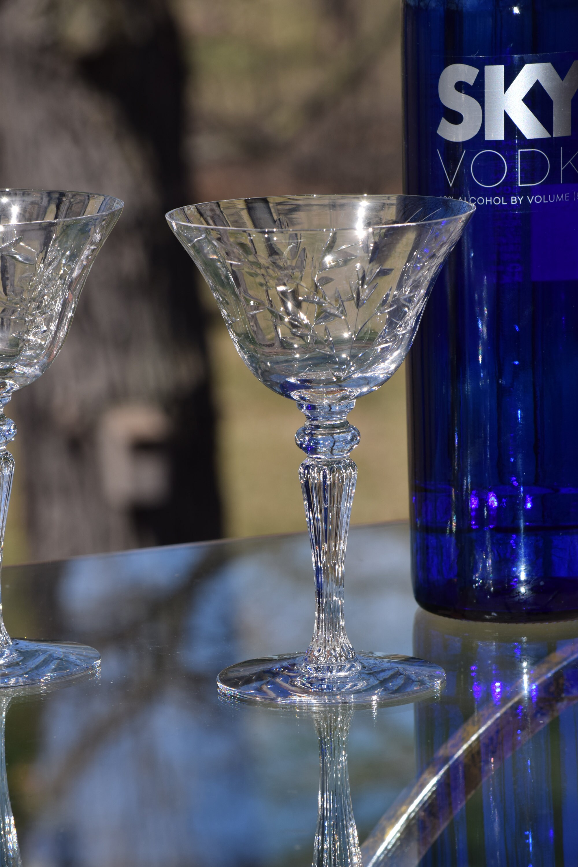 Vintage Etched Crystal Cocktail Martini Set Of 4 Tiffin Franciscan Circa 1940s Vintage