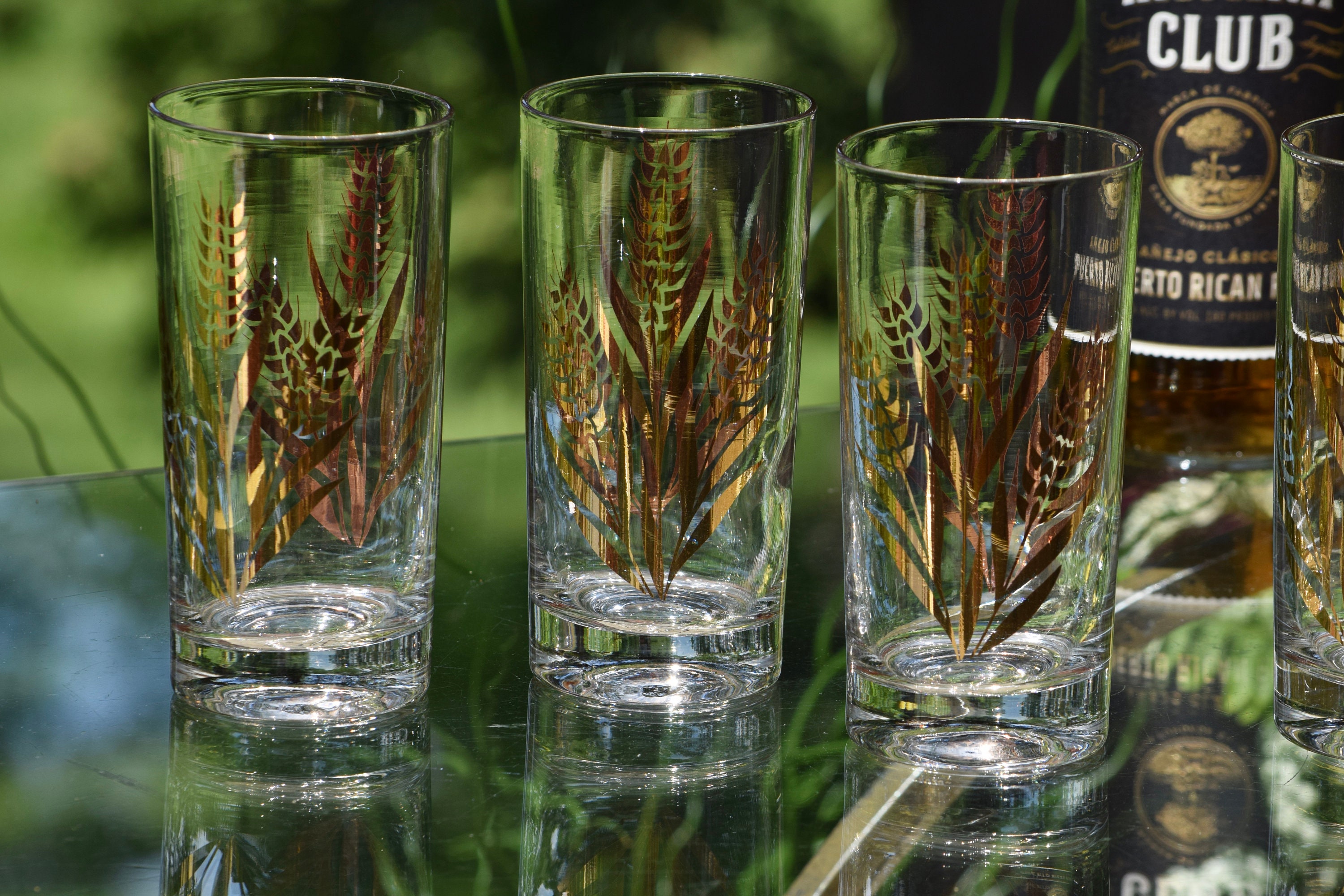 Vintage Gold Wheat Designs Cocktail - Highball Glasses, Set of 4 ...