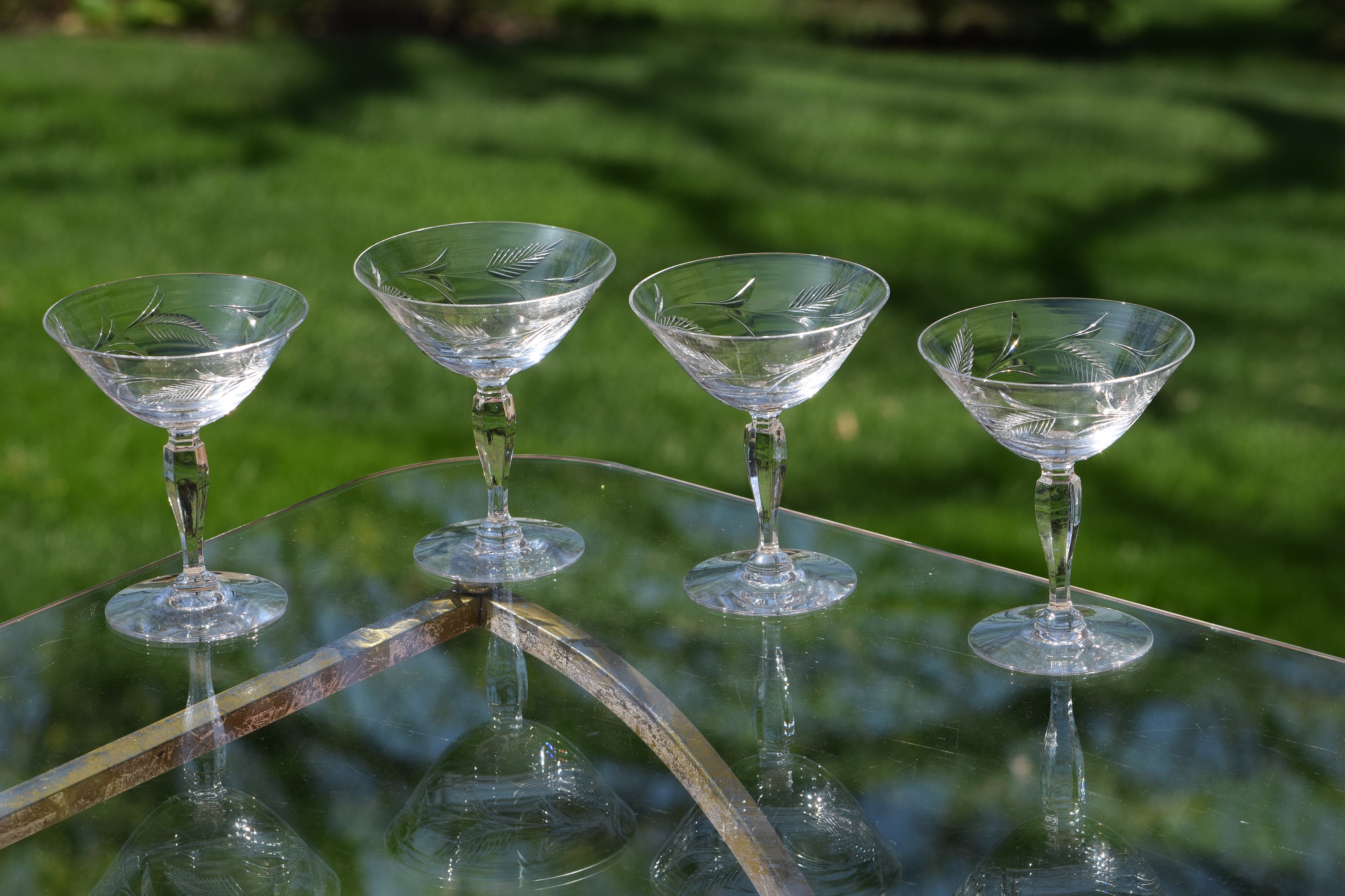 Vintage Etched Cocktail Martini Set Of 4 Tiffin Franciscan Circa 1950s Mixologists Craft