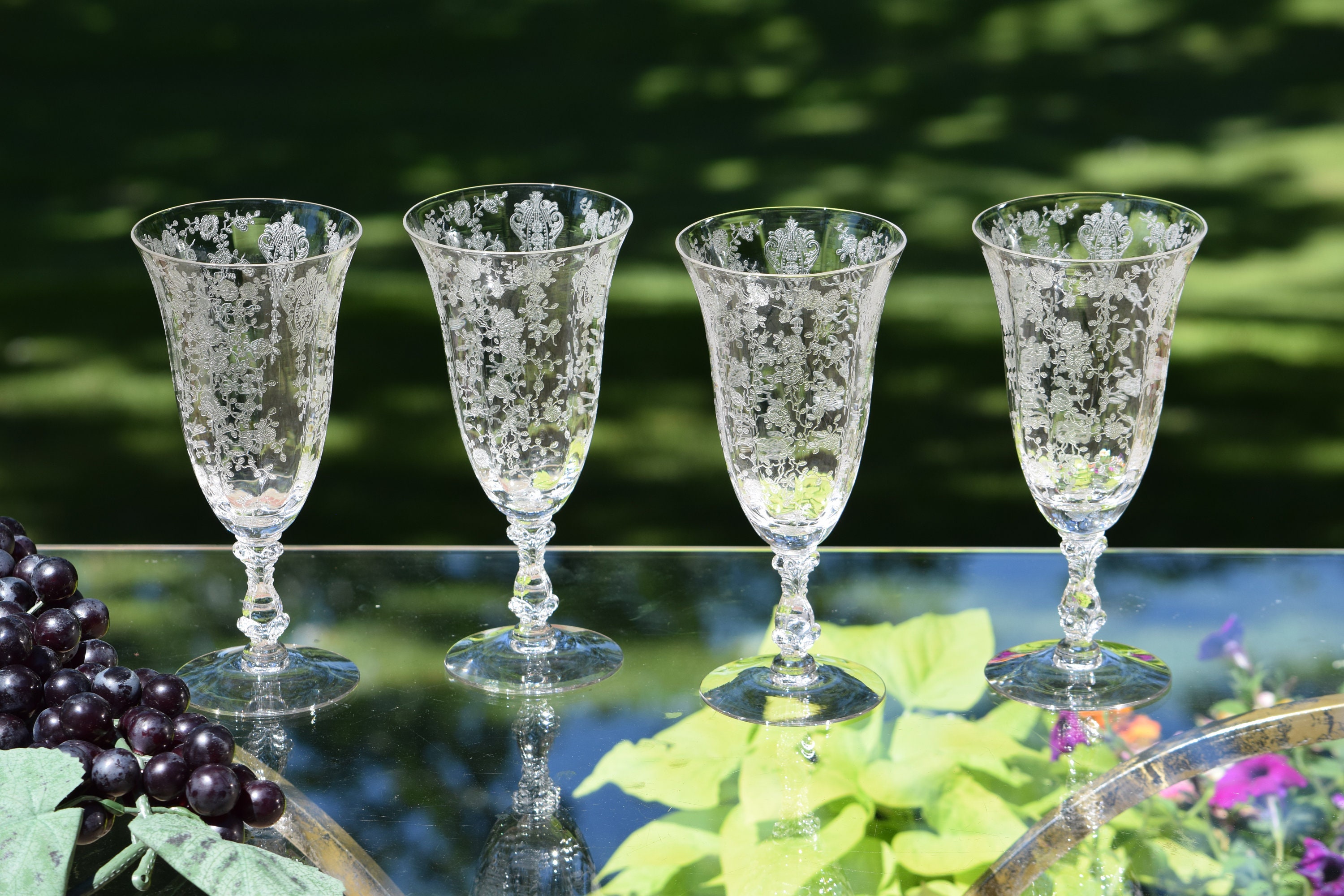 Vintage Needle Etched Optic Crystal Cocktail ~ Wine Glasses, Set of 4 ...