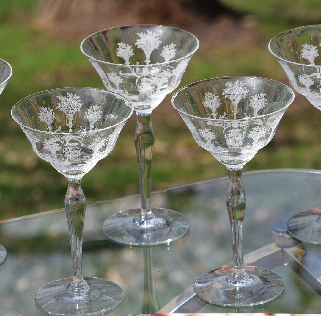 Little Sips! 6 Vintage Etched Cocktail ~ Liqueur Glasses, Morgantown ...
