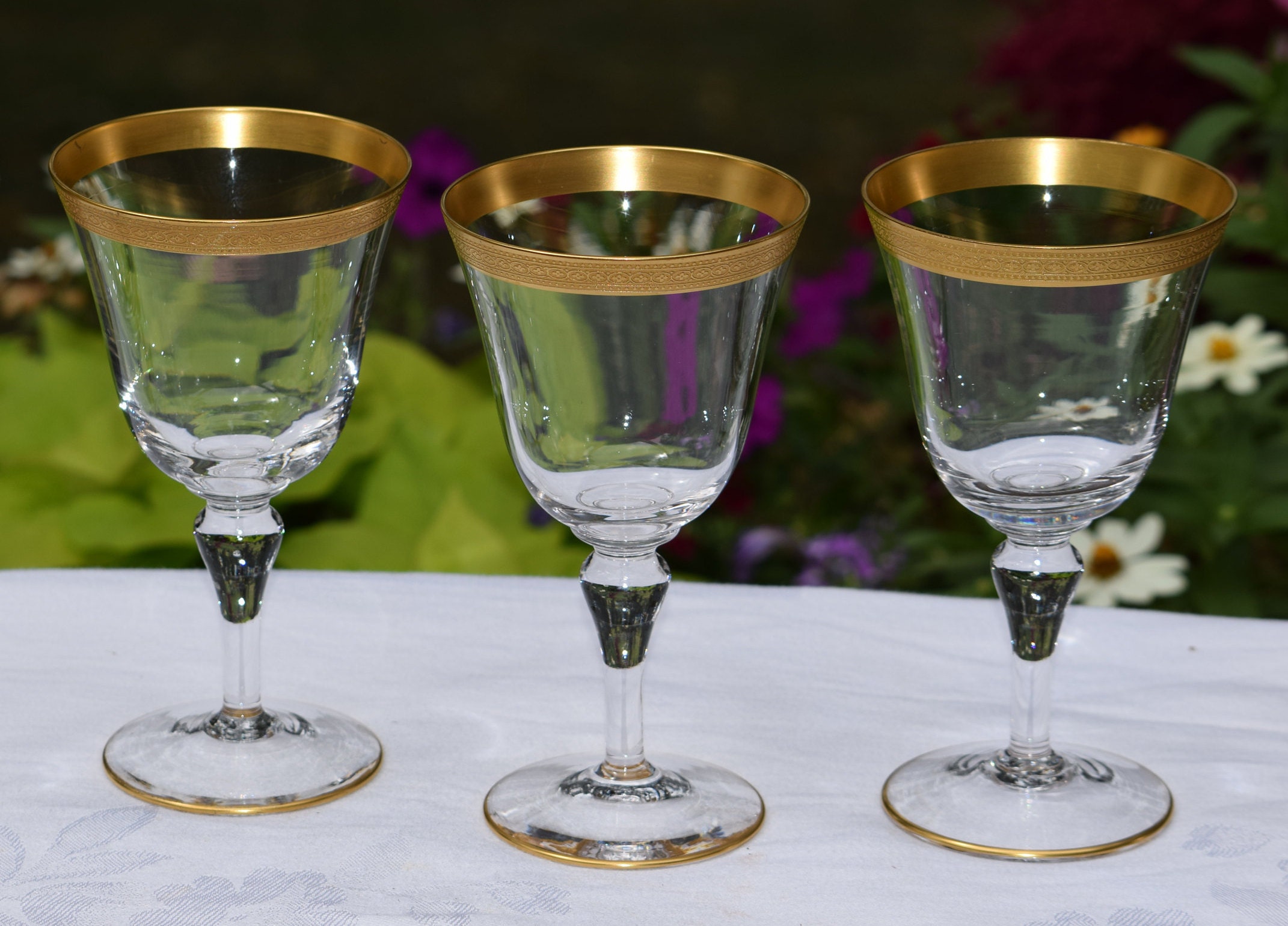 Vintage Gold Encrusted Wine Glasses, Set of 4, Glastonbury Lotus ...