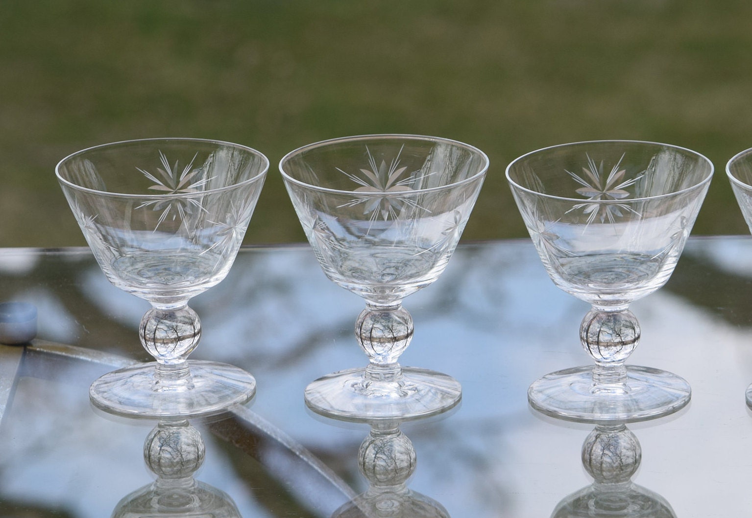 Vintage Cocktail Glasses, Set of 6, Etched Starburst Cocktail Party ...