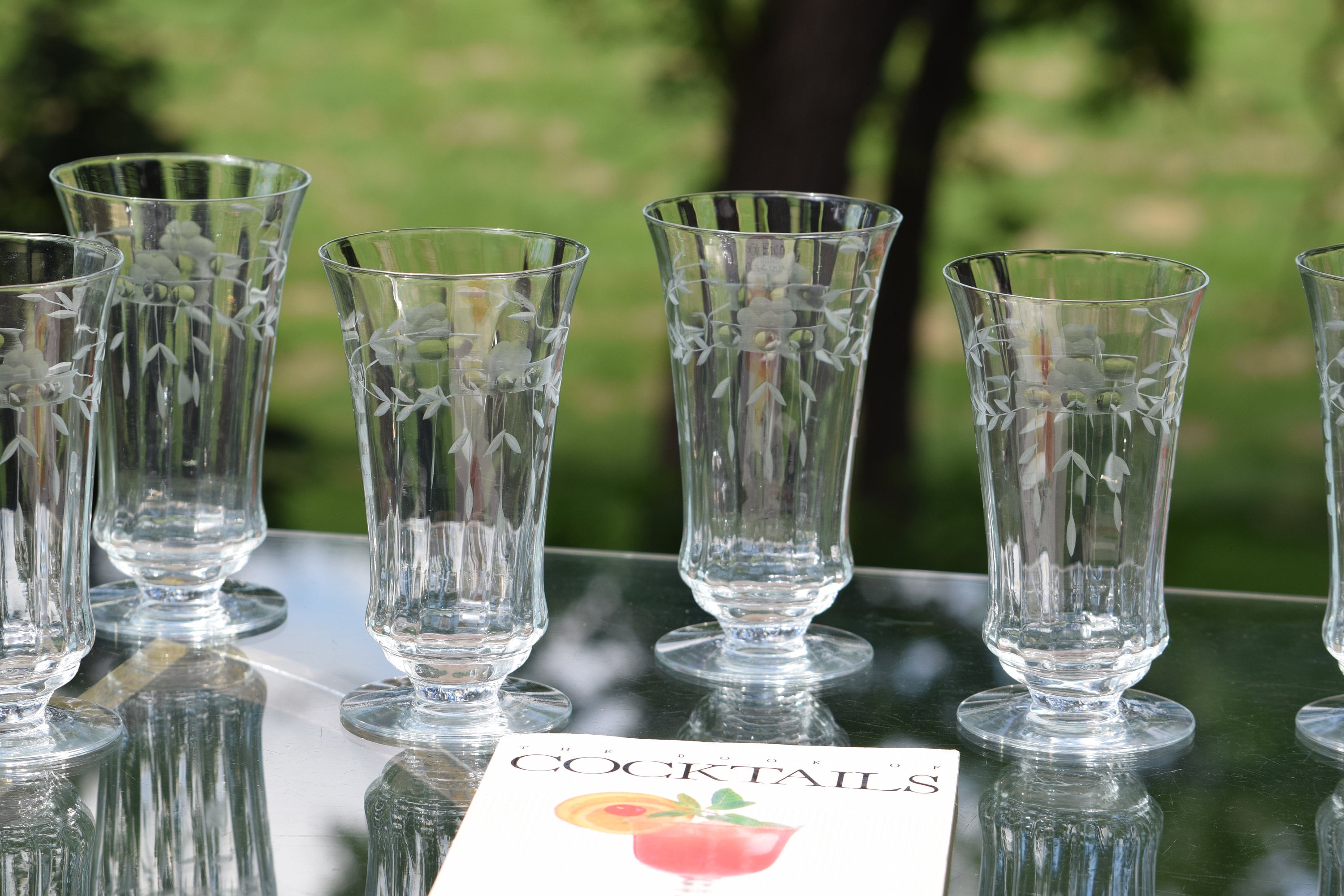 6 Vintage Etched Cocktail Glasses ~ Wine Glasses, 10 oz Cocktail Mimosa ...