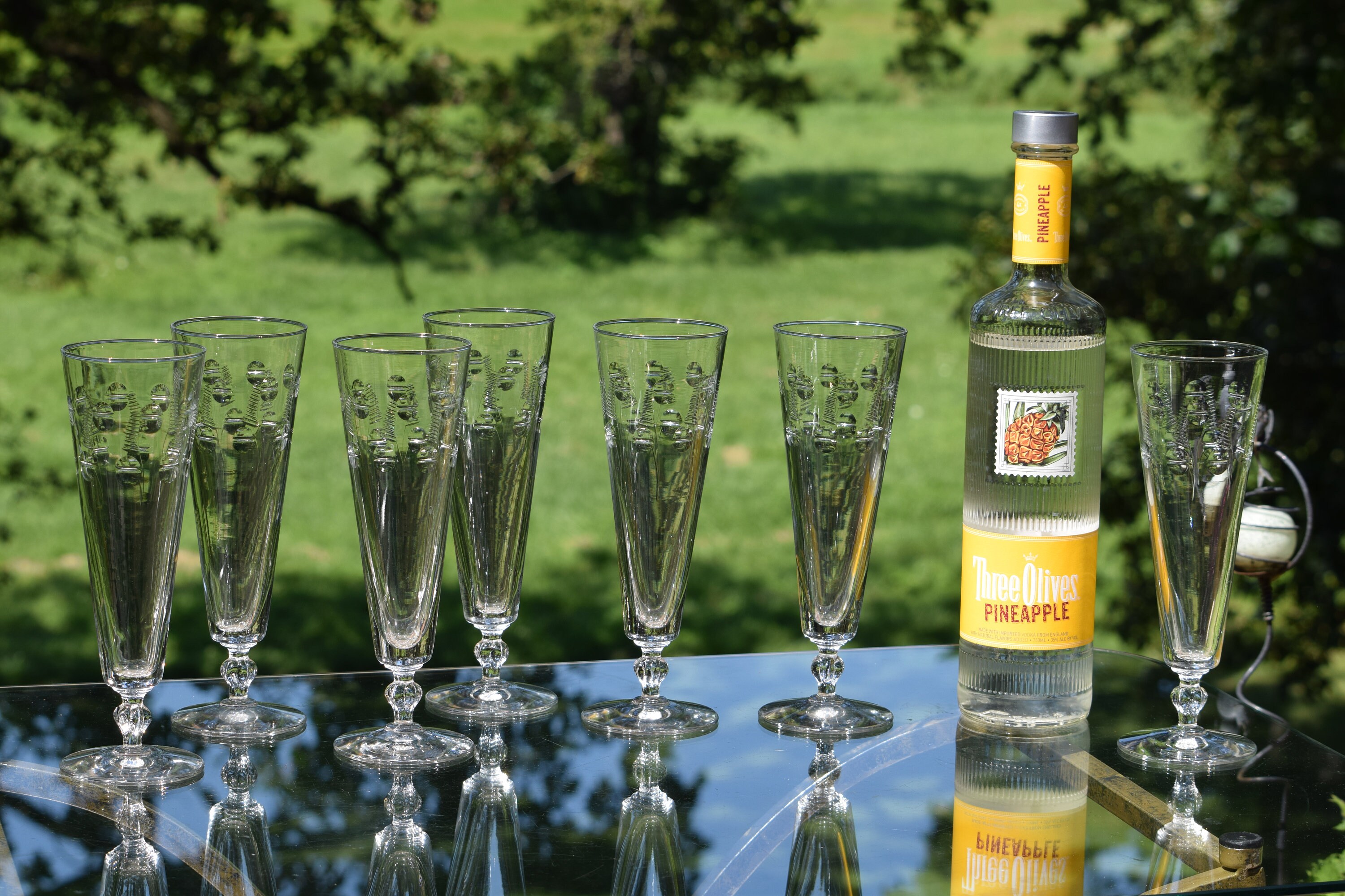 6 Vintage Etched Footed Collins Cocktail Glasses, Set of 6, Vintage ...