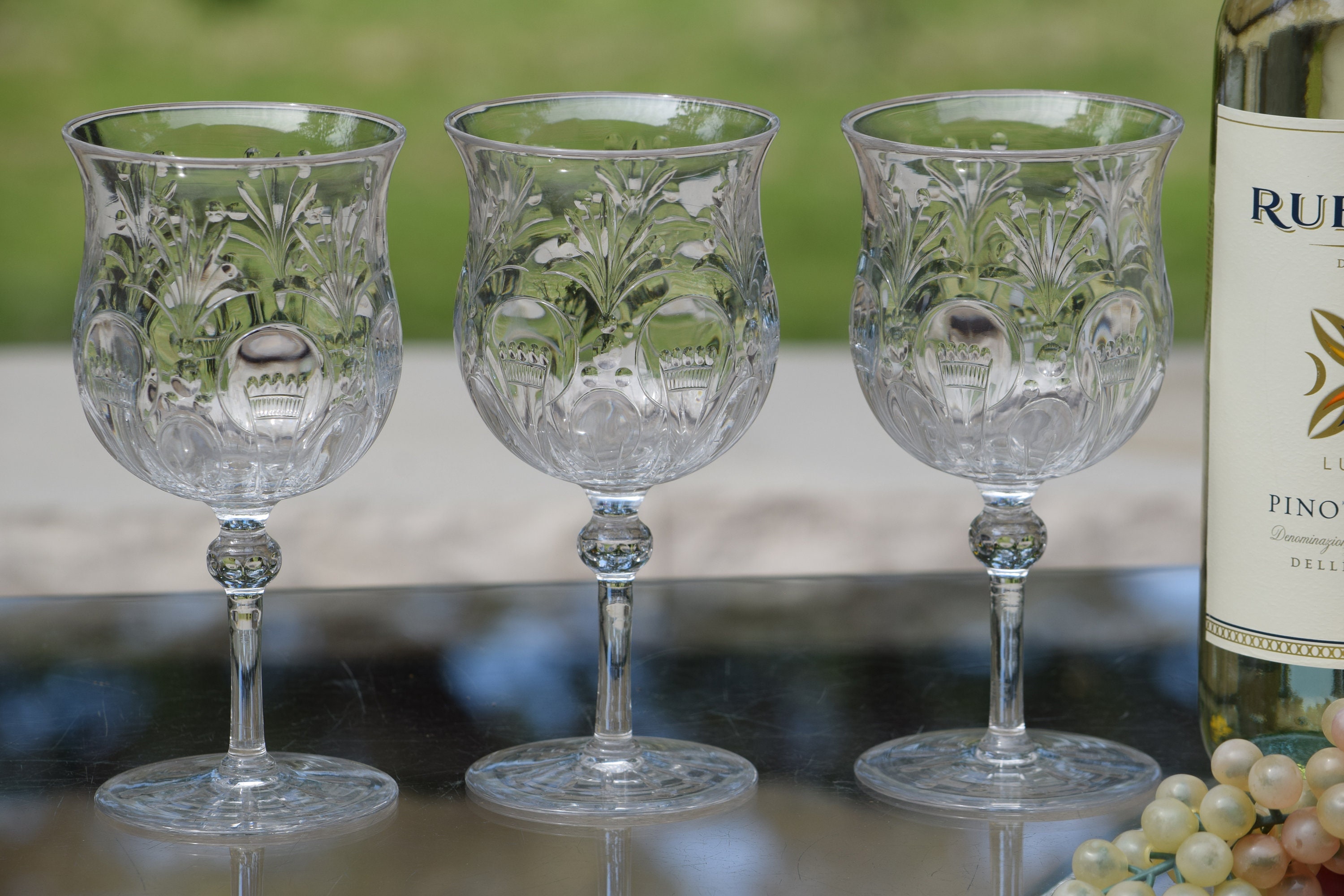 4 Vintage Crystal Etched Wine Glasses Glasses Webb Corbett Pairpoint Style Crystal Wine