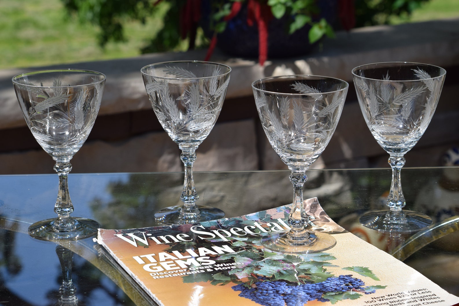 Vintage Cambridge Etched Crystal Wine Glasses - Wheat Design, 1940s ...